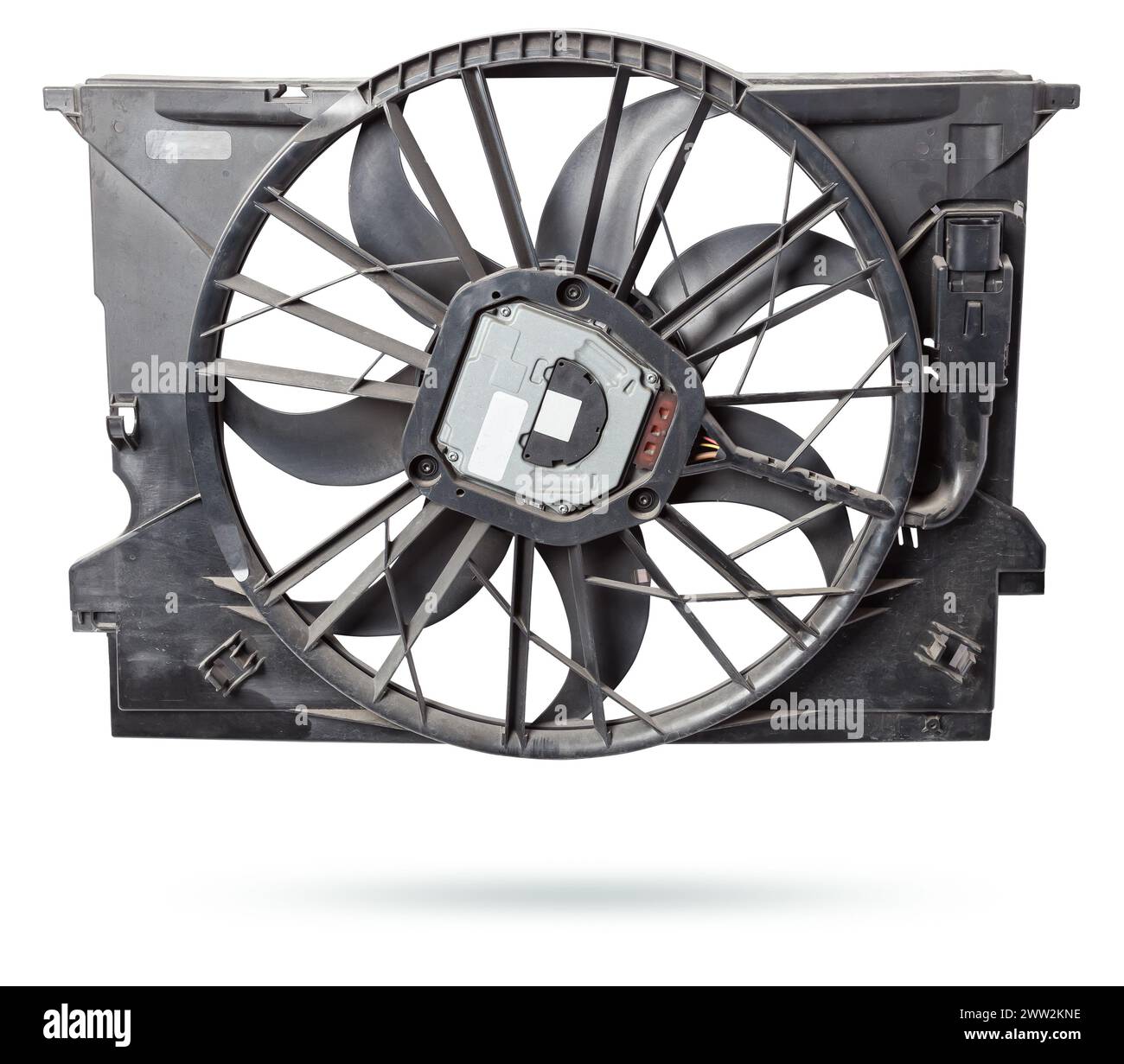 Car cooling fan with plastic blades radiator fan on white background ...