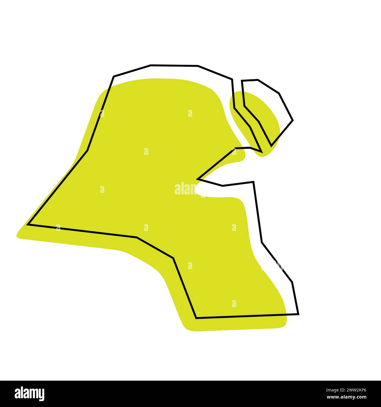 Kuwait country simplified map. Green silhouette with thin black contour ...