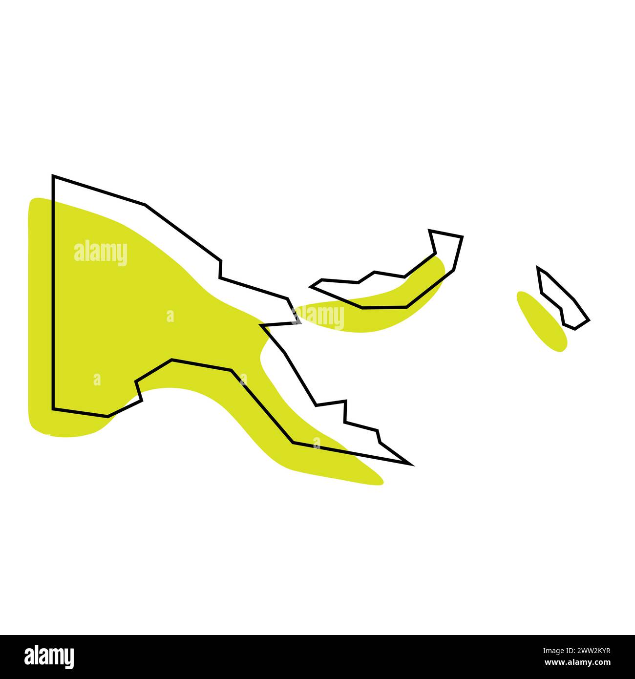Papua New Guinea country simplified map. Green silhouette with thin ...