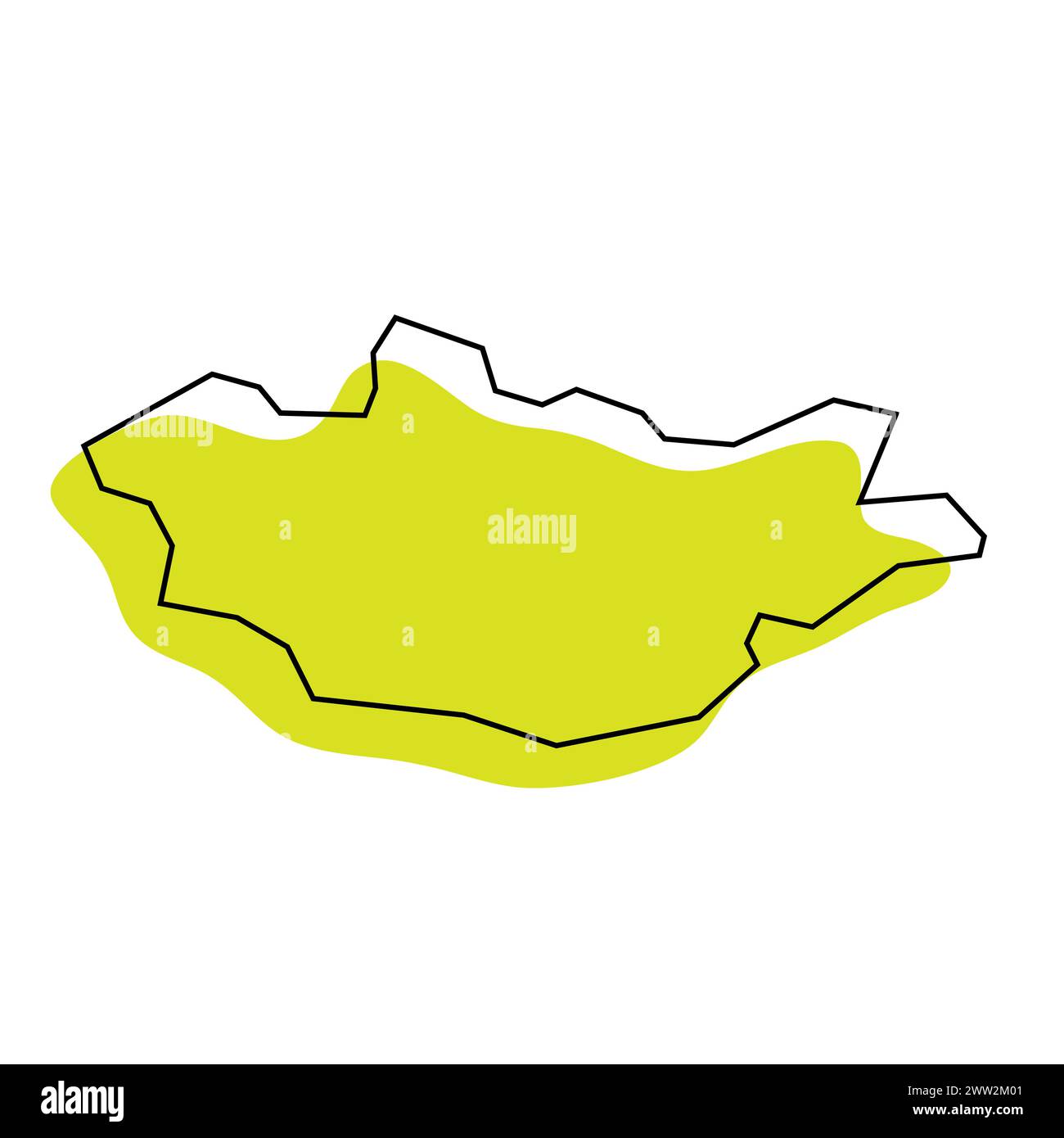 Mongolia country simplified map. Green silhouette with thin black ...
