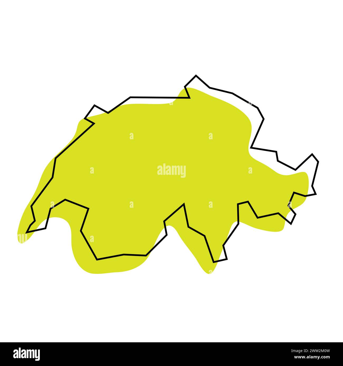 Switzerland country simplified map. Green silhouette with thin black ...