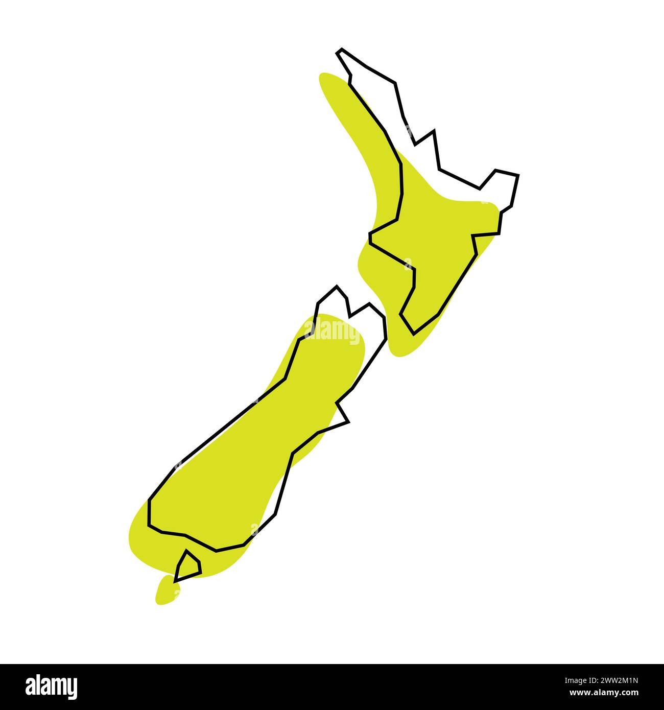 New Zealand country simplified map. Green silhouette with thin black ...