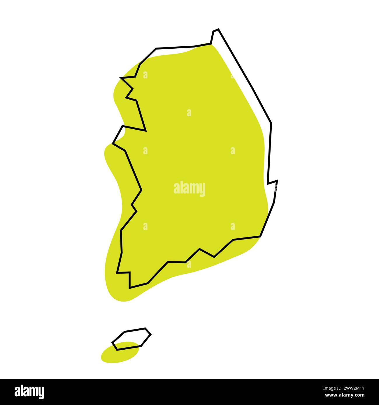 South Korea country simplified map. Green silhouette with thin black ...