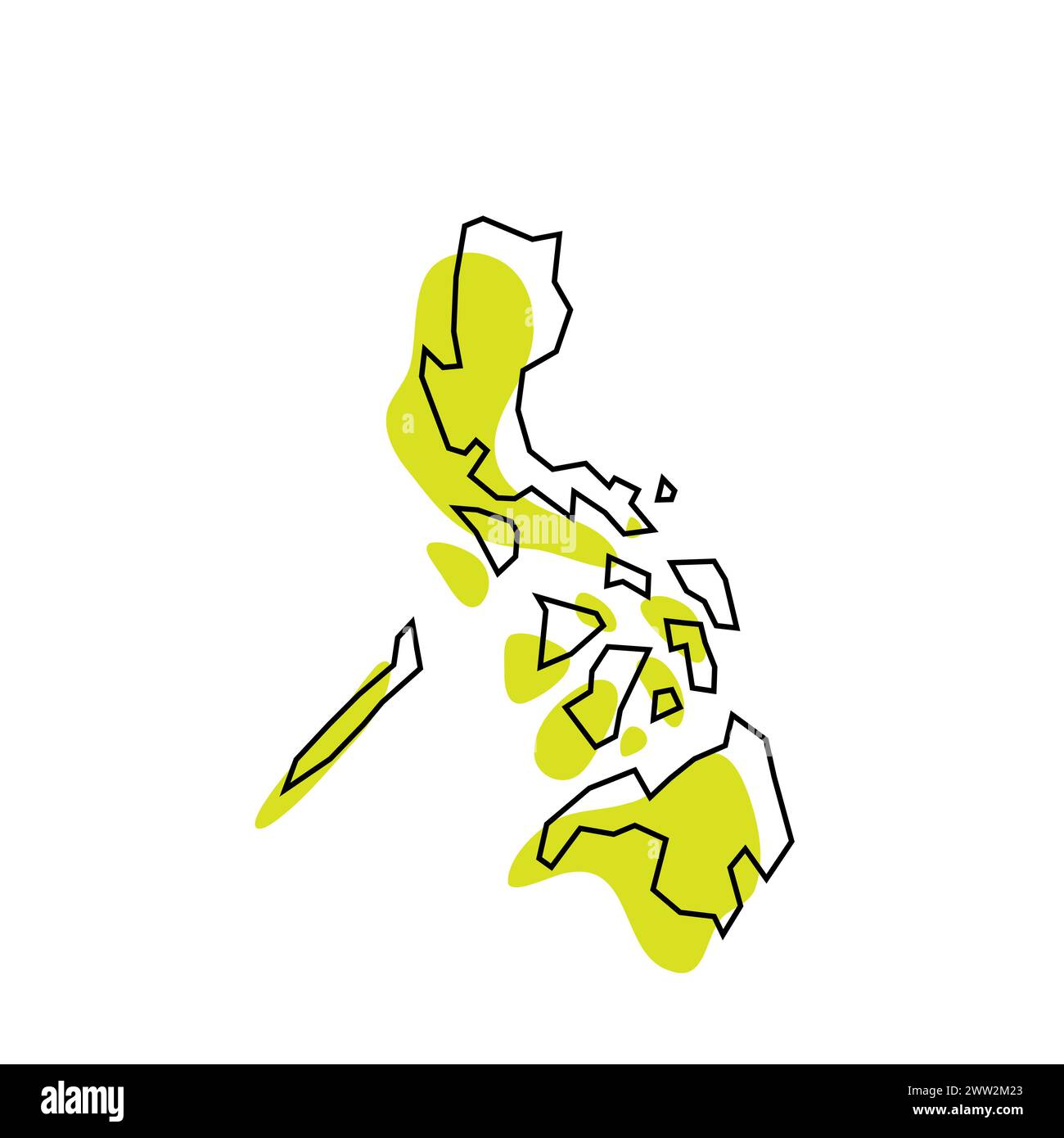 Philippines country simplified map. Green silhouette with thin black ...