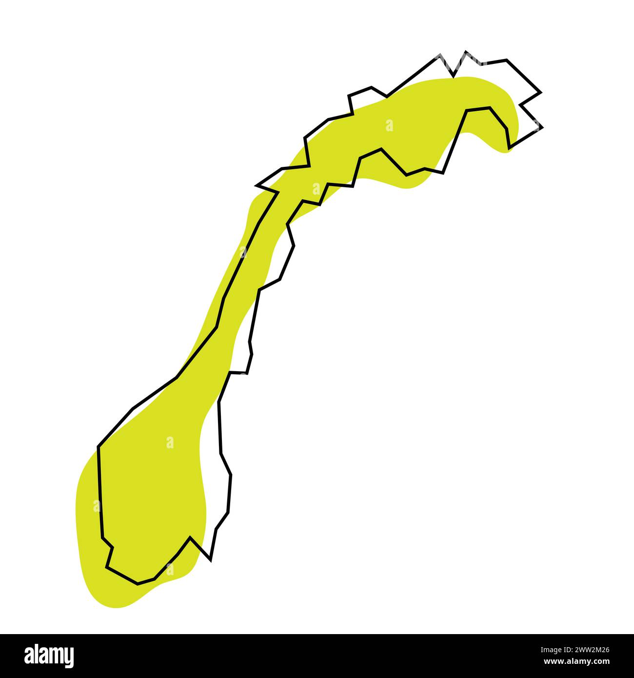 Norway country simplified map. Green silhouette with thin black contour ...