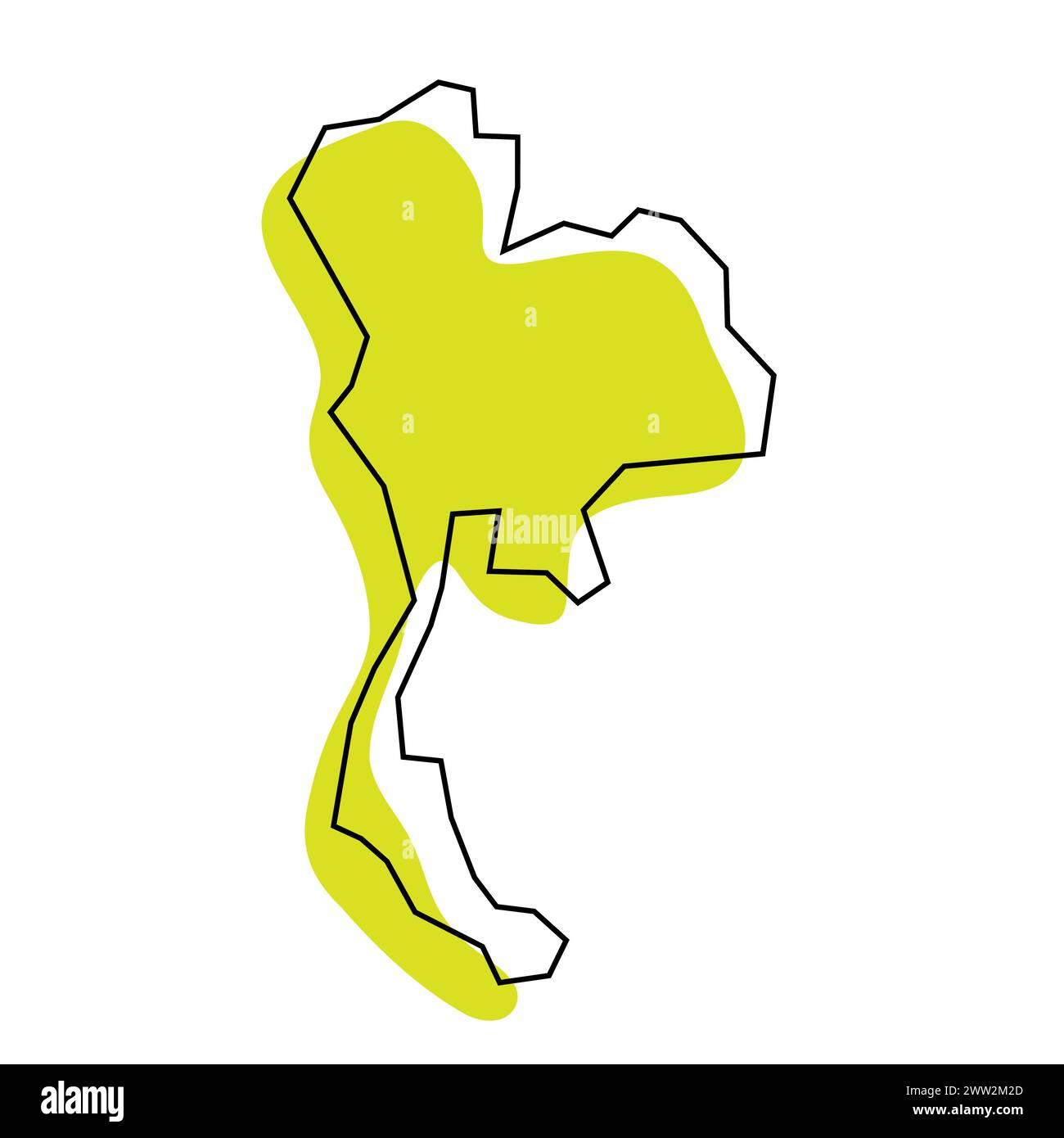 Thailand country simplified map. Green silhouette with thin black ...