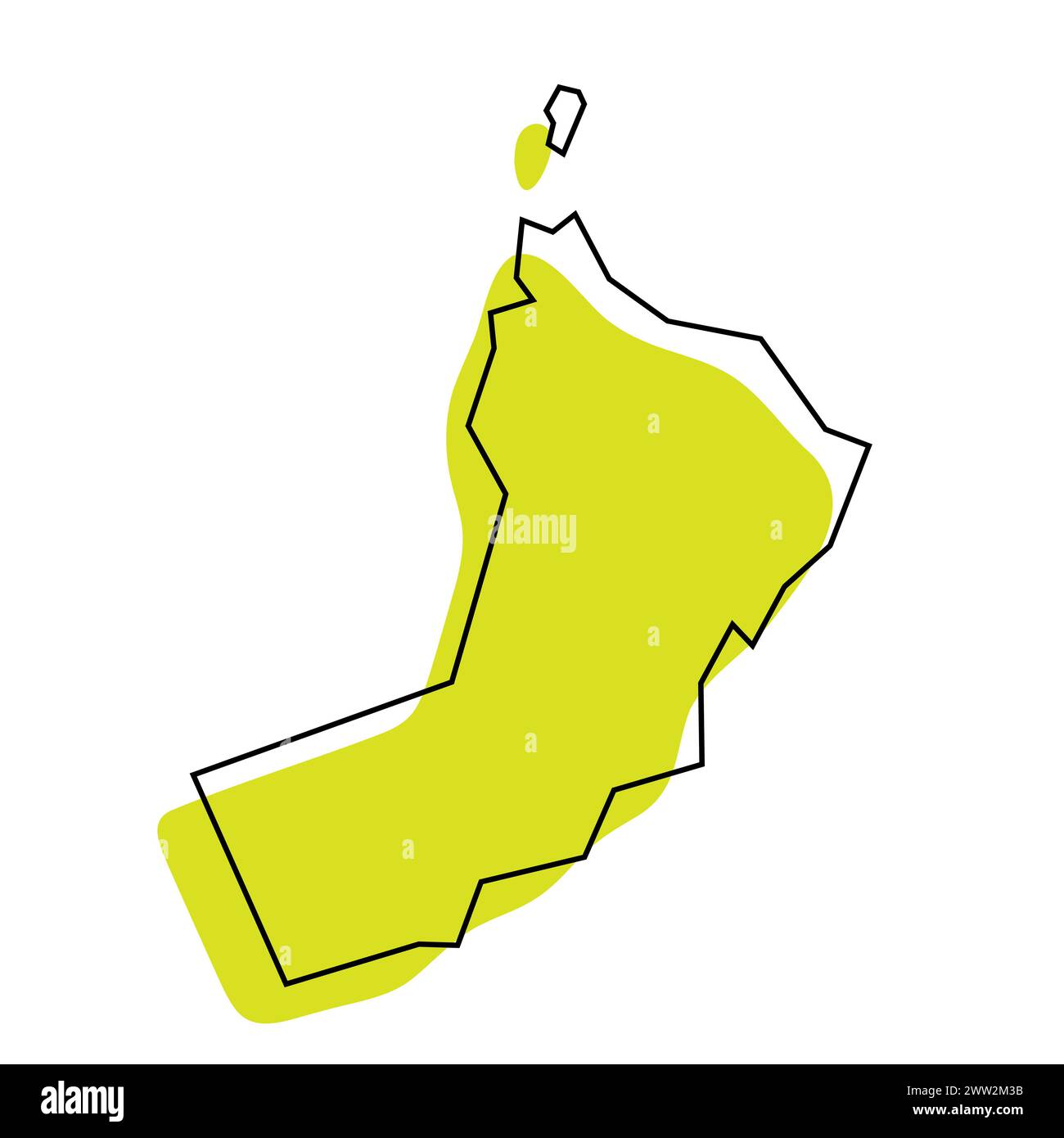 Oman Country Simplified Map Green Silhouette With Thin Black Contour