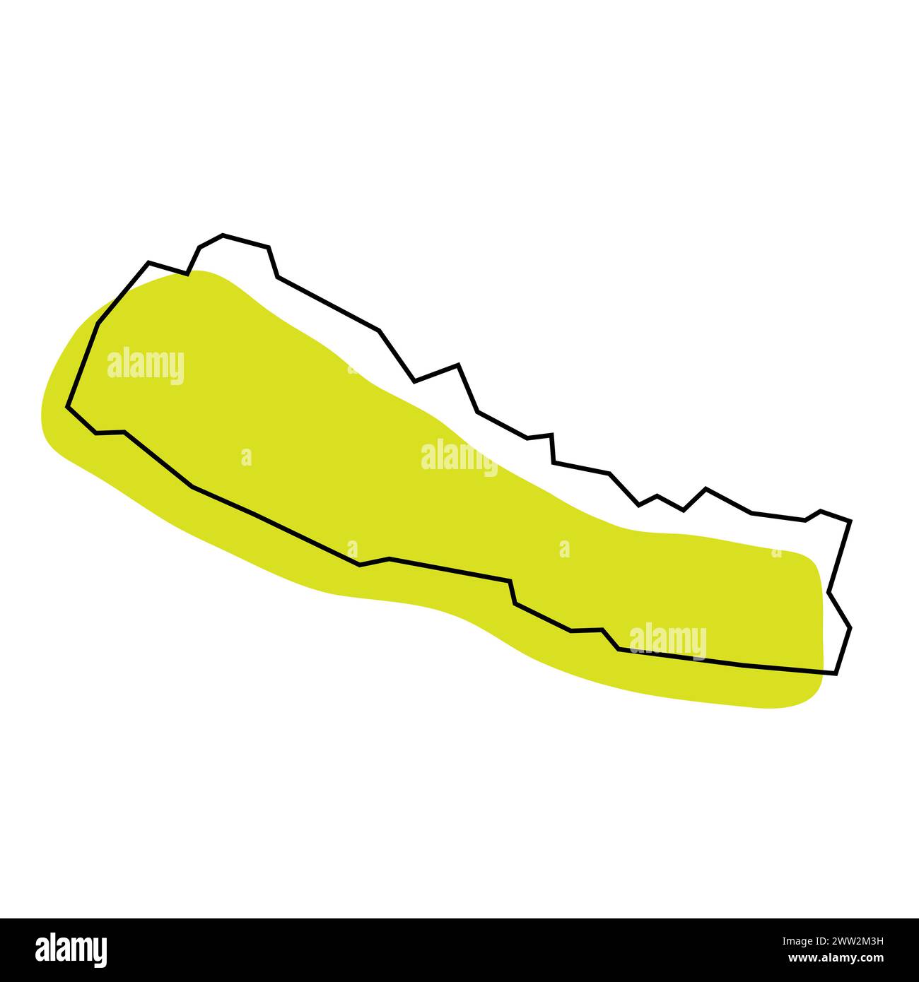 Nepal country simplified map. Green silhouette with thin black contour ...