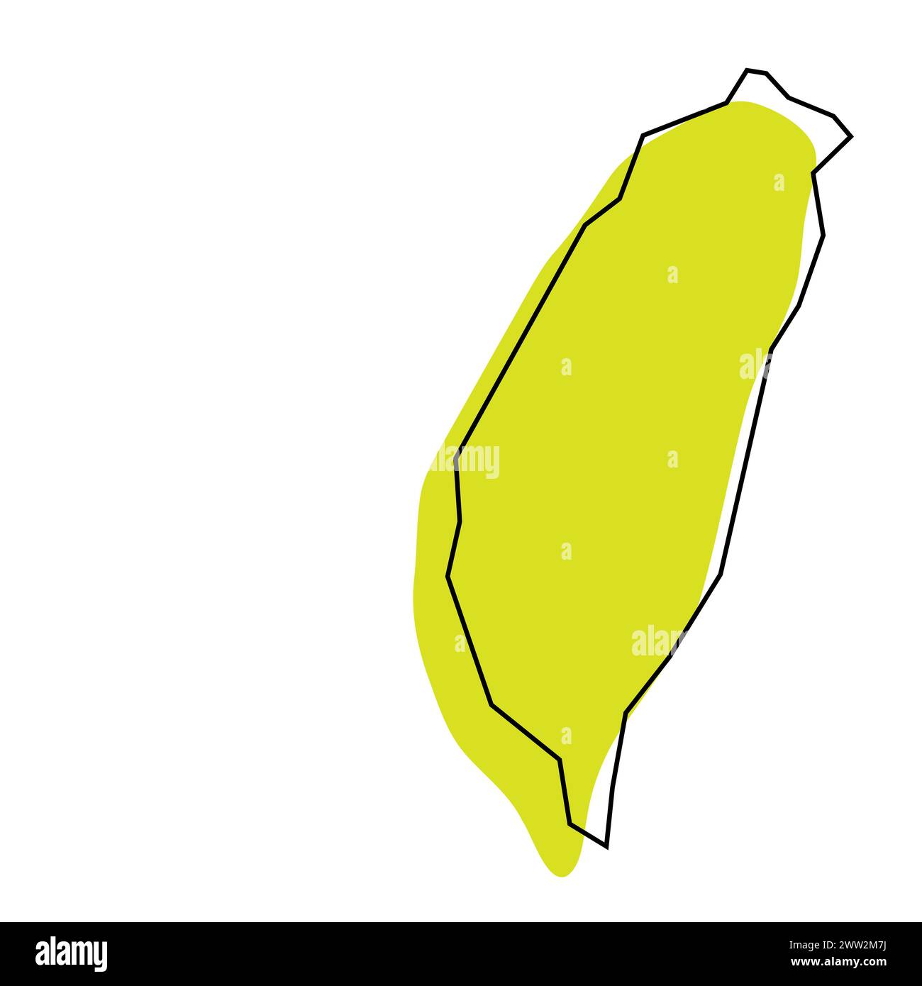 Taiwan country simplified map. Green silhouette with thin black contour ...