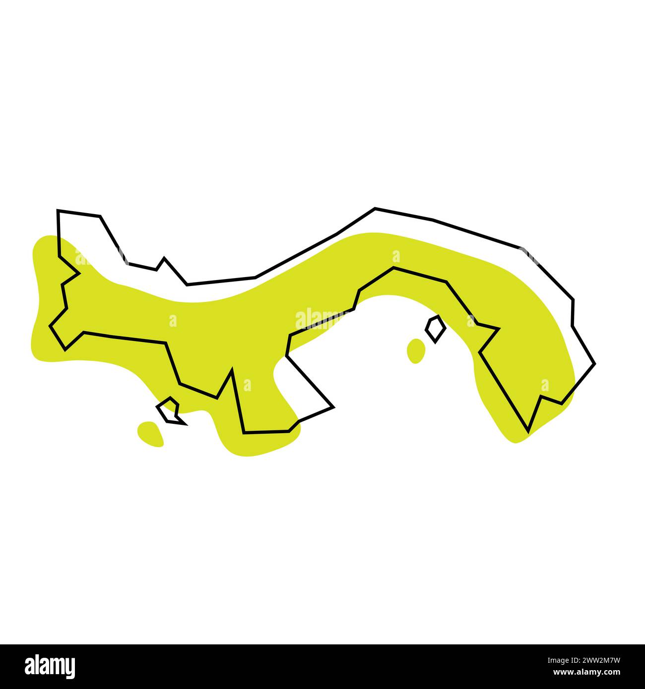 Panama country simplified map. Green silhouette with thin black contour ...