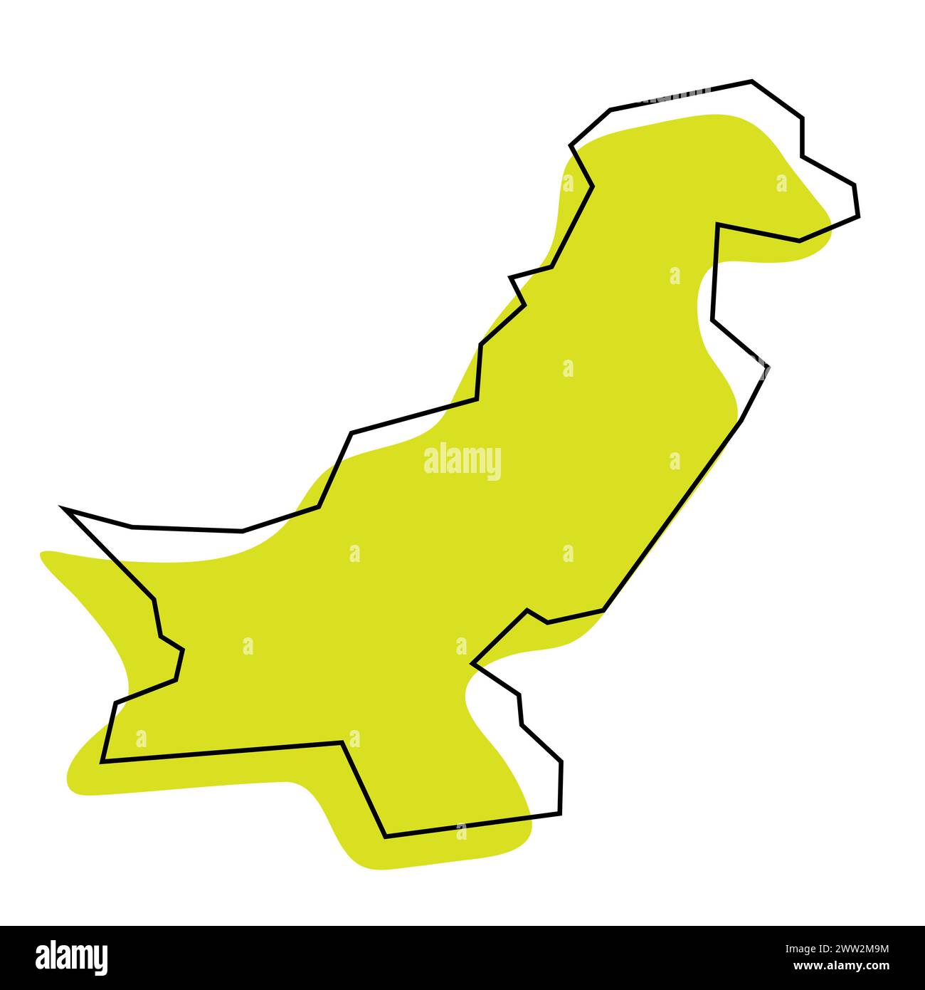 Pakistan country simplified map. Green silhouette with thin black ...