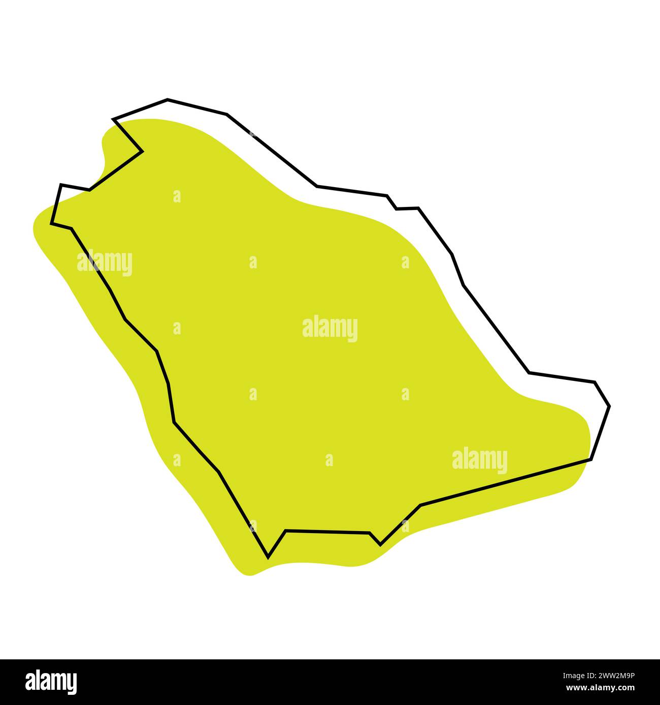 Saudi Arabia country simplified map. Green silhouette with thin black ...