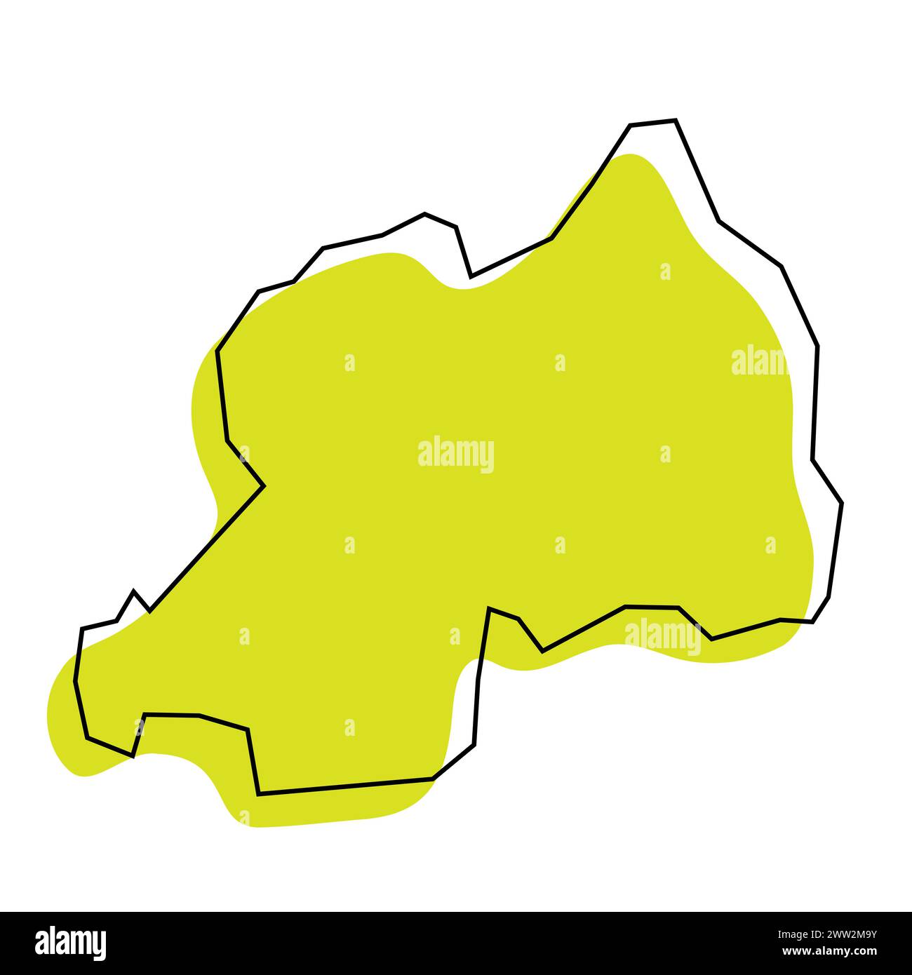 Rwanda country simplified map. Green silhouette with thin black contour ...