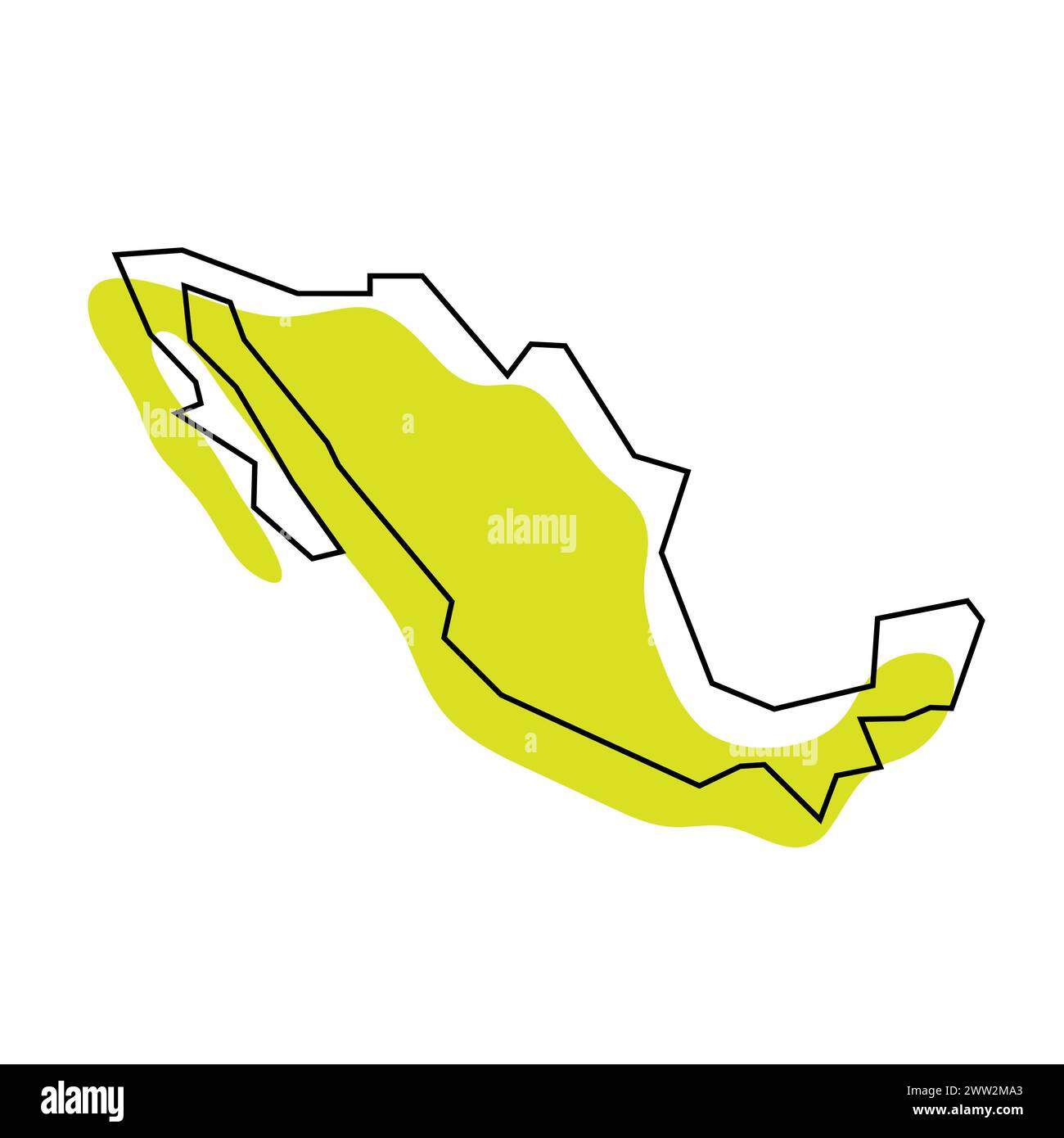 Mexico country simplified map. Green silhouette with thin black contour ...