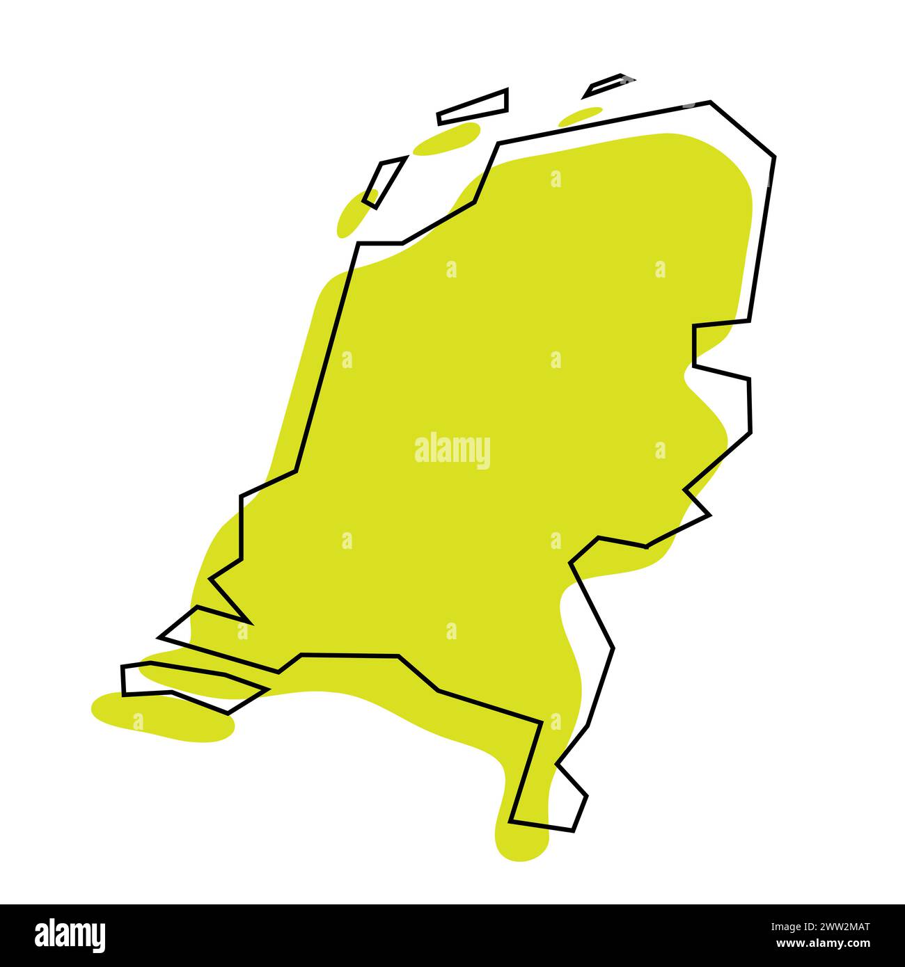 Netherlands country simplified map. Green silhouette with thin black ...
