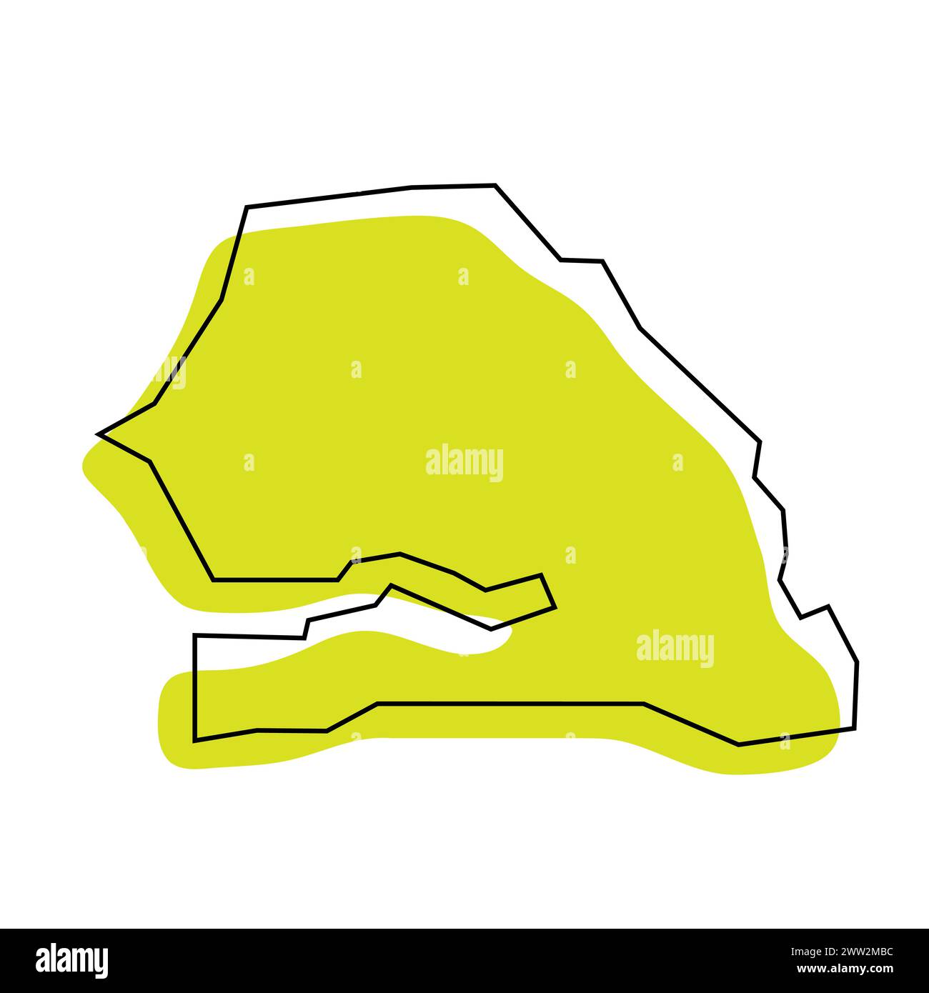 Senegal country simplified map. Green silhouette with thin black contour outline isolated on ...