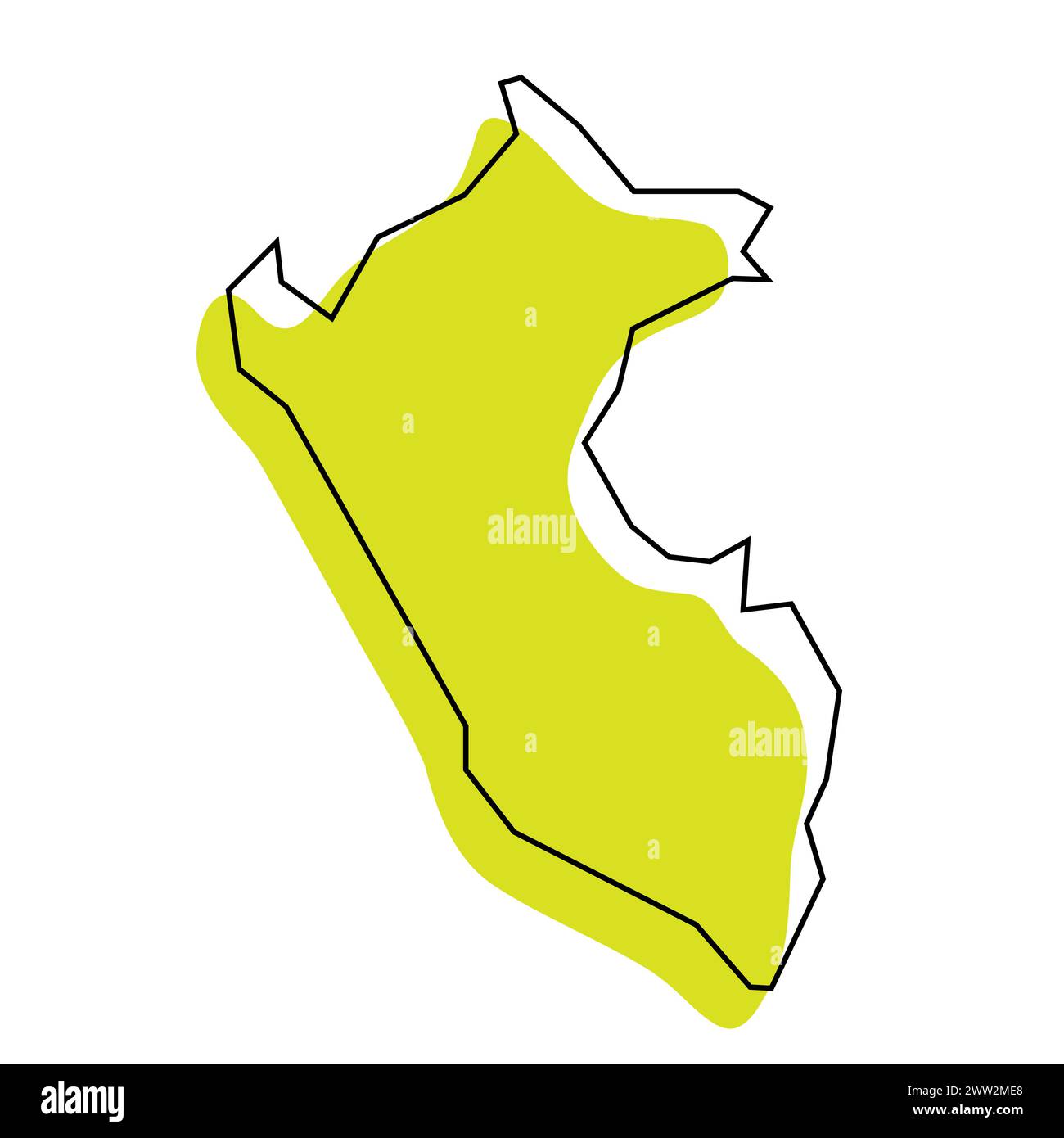 Peru country simplified map. Green silhouette with thin black contour ...