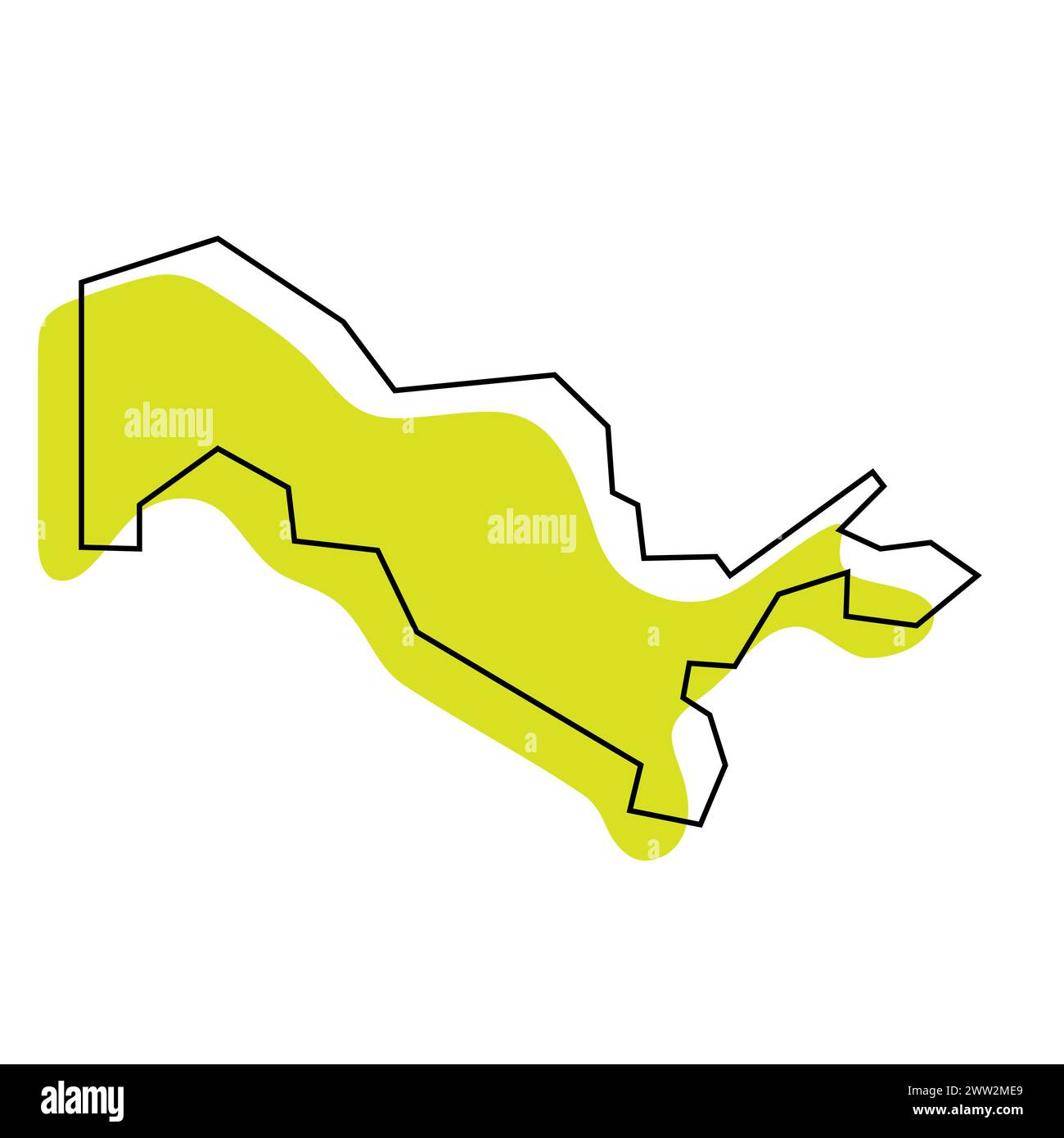 Uzbekistan country simplified map. Green silhouette with thin black ...