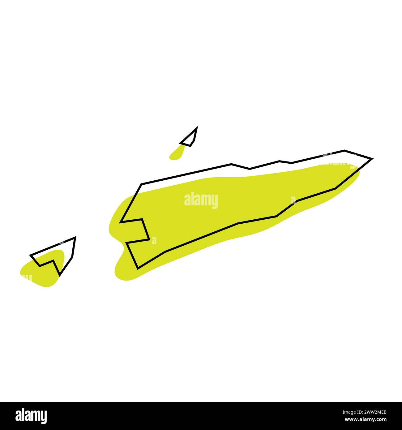 East Timor country simplified map. Green silhouette with thin black ...