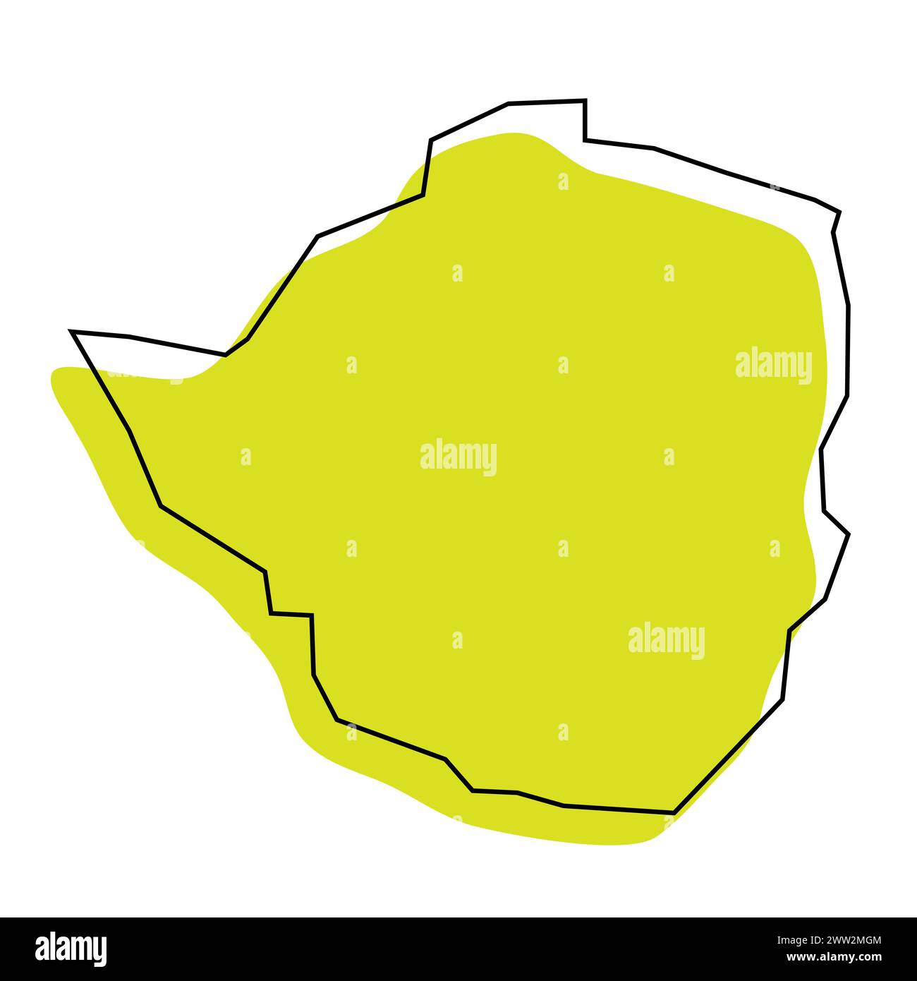 Zimbabwe country simplified map. Green silhouette with thin black ...
