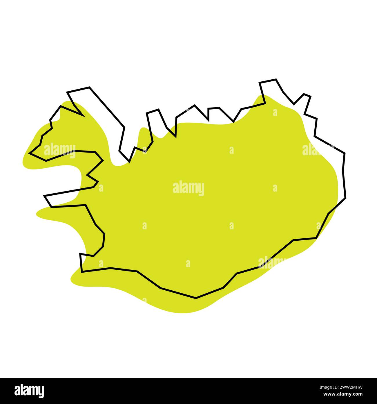 Iceland country simplified map. Green silhouette with thin black ...