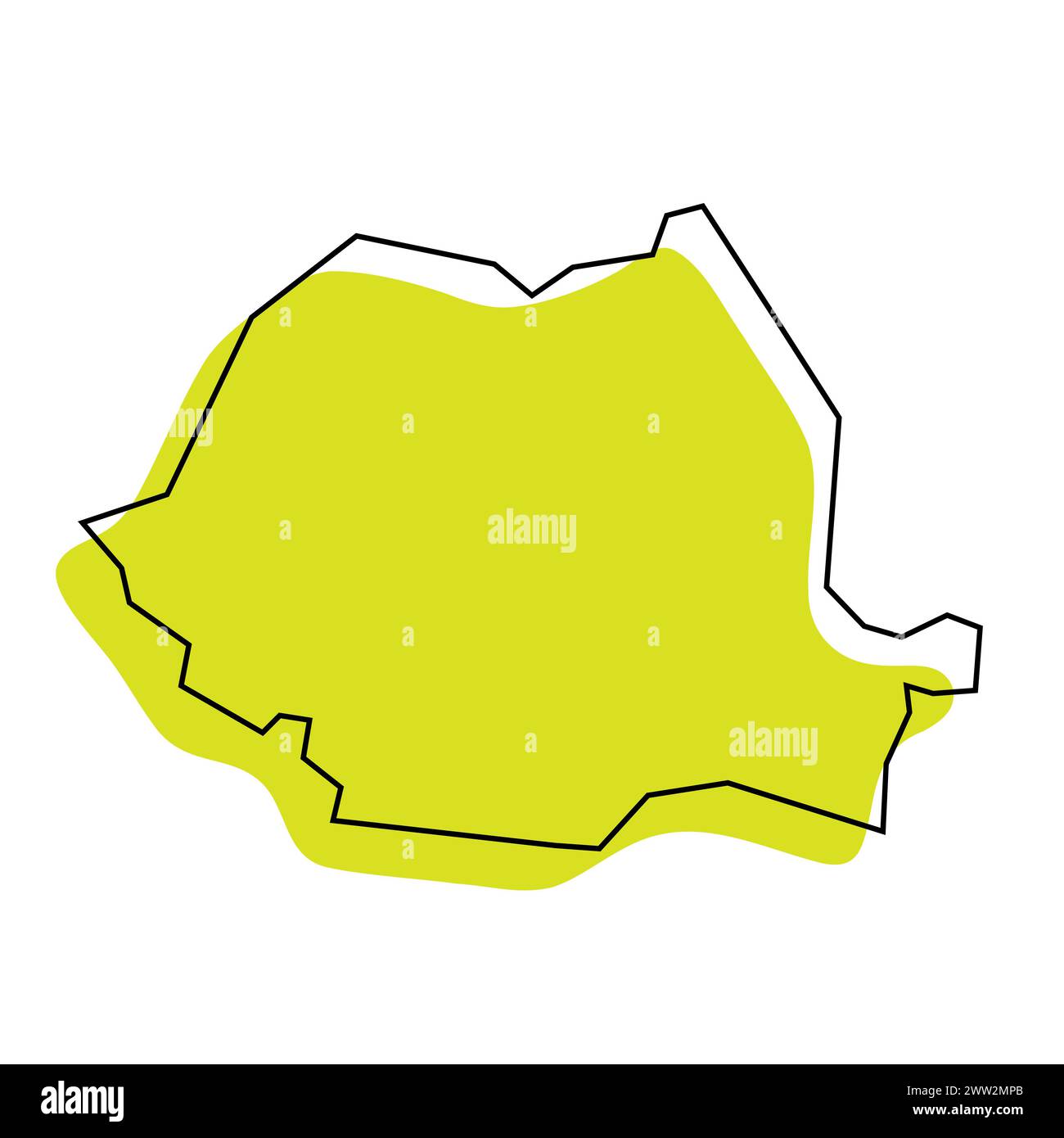 Romania country simplified map. Green silhouette with thin black ...