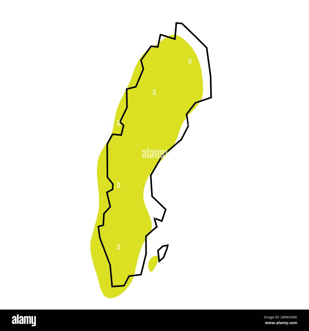 Sweden country simplified map. Green silhouette with thin black contour ...