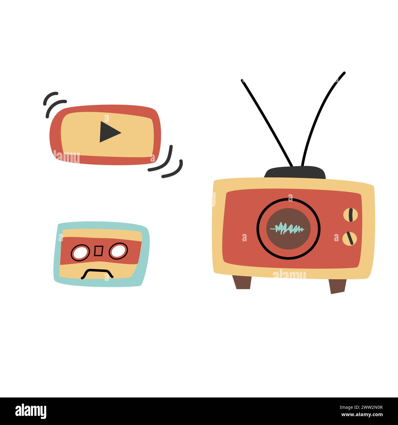 Set of 80-s audio musical equipment radio and audio cassette, play ...