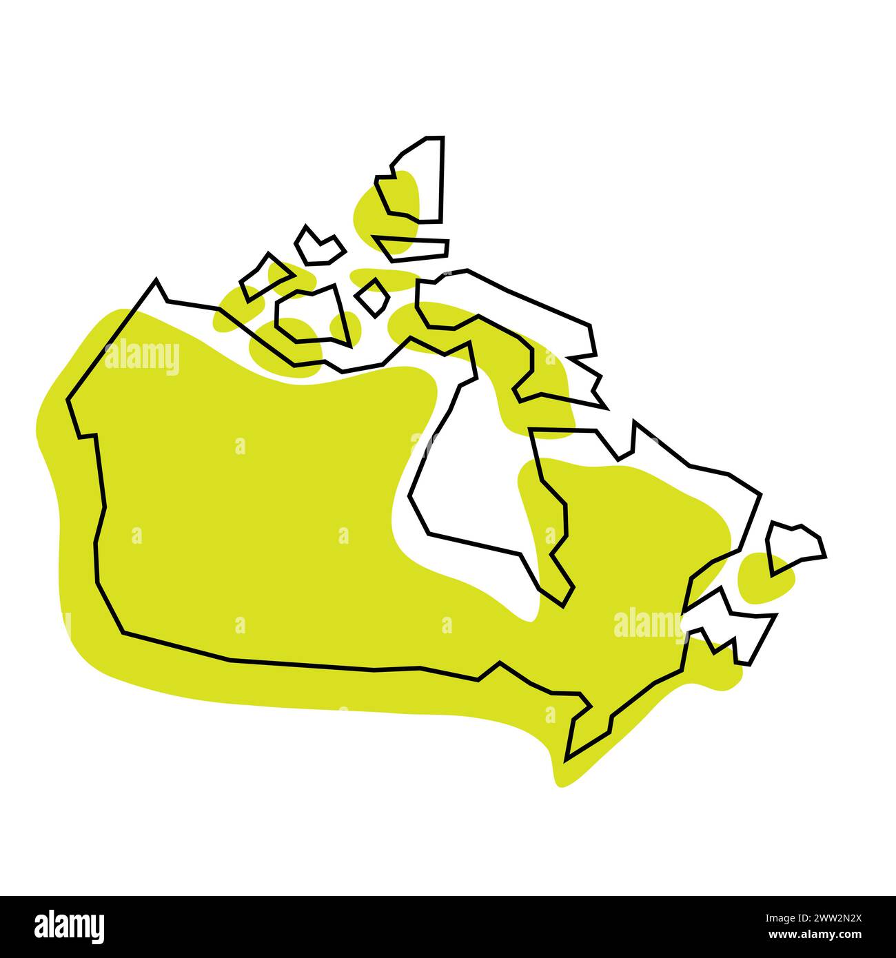 Canada country simplified map. Green silhouette with thin black contour ...