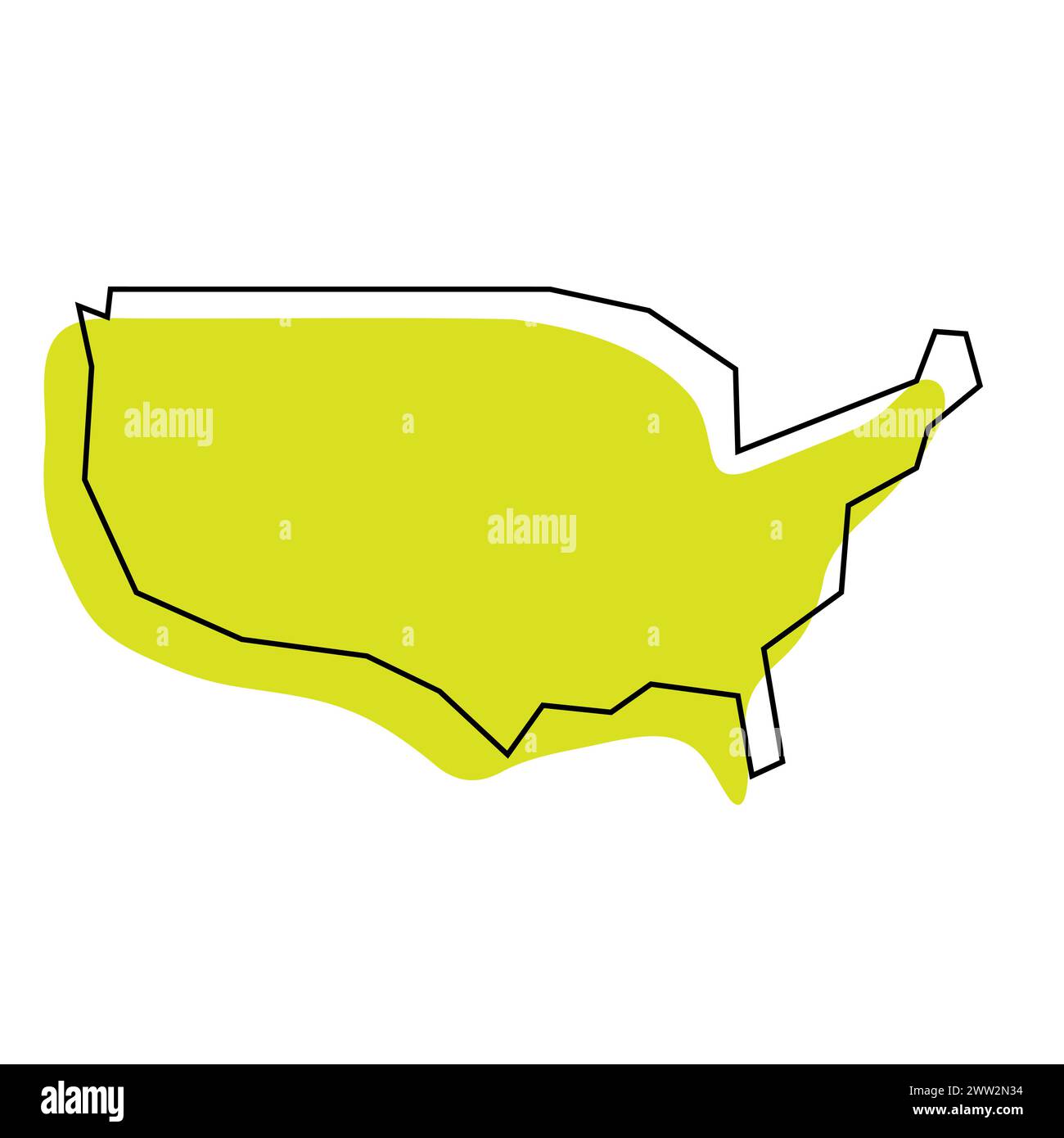 United States of America country simplified map. Green silhouette with ...