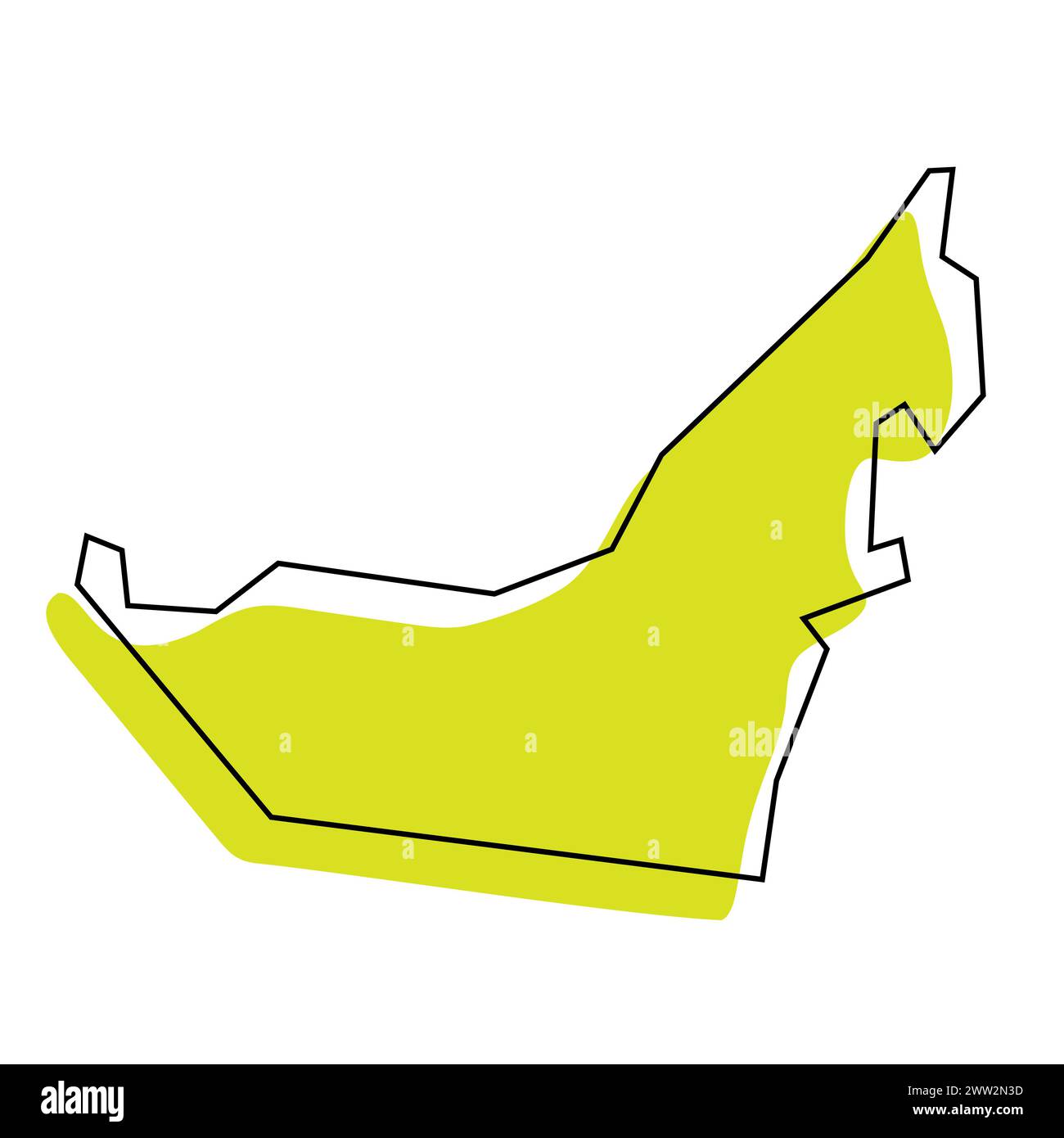 United Arab Emirates country simplified map. Green silhouette with thin ...