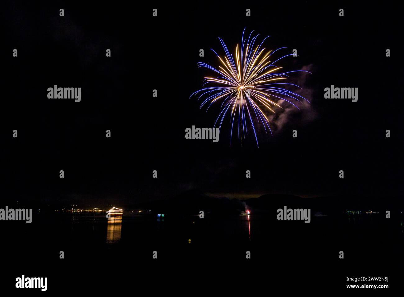 Fireworks by Lake Toya Stock Photo - Alamy