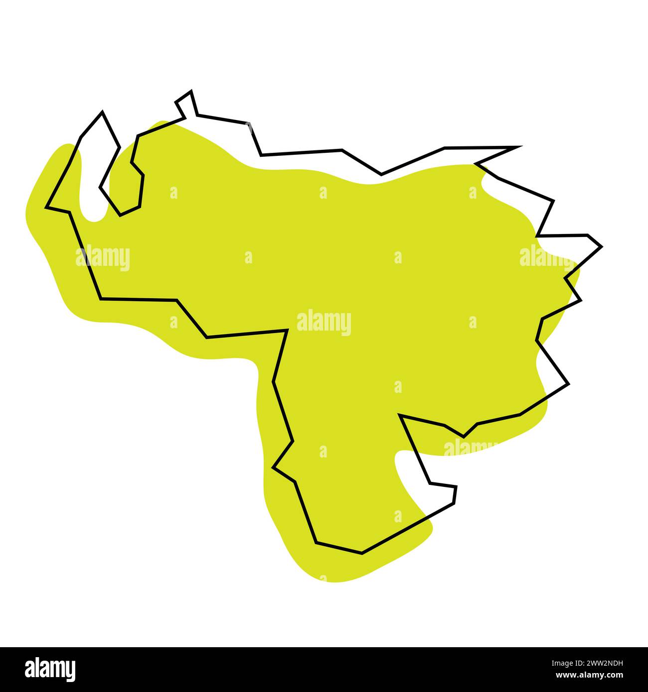 Venezuela country simplified map. Green silhouette with thin black ...