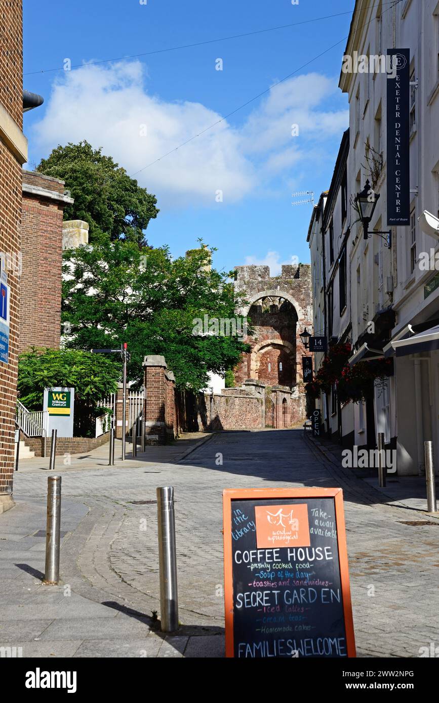 View along Castle Street towards Rougemont Castle (also known as Exter ...