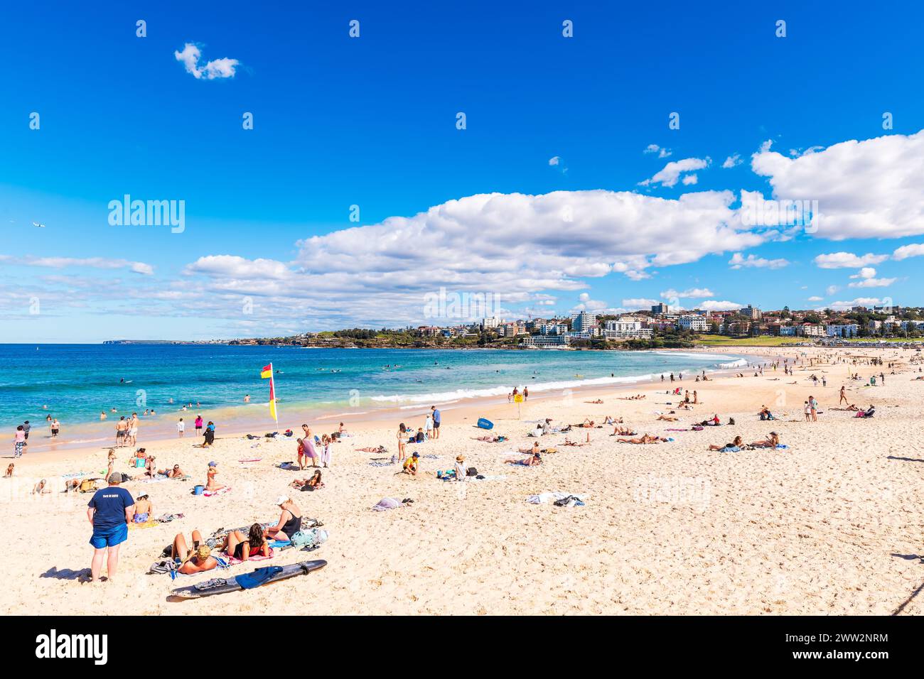 Sydney, Australia - April 20, 2022: Bondi Beach with people relaxing on ...