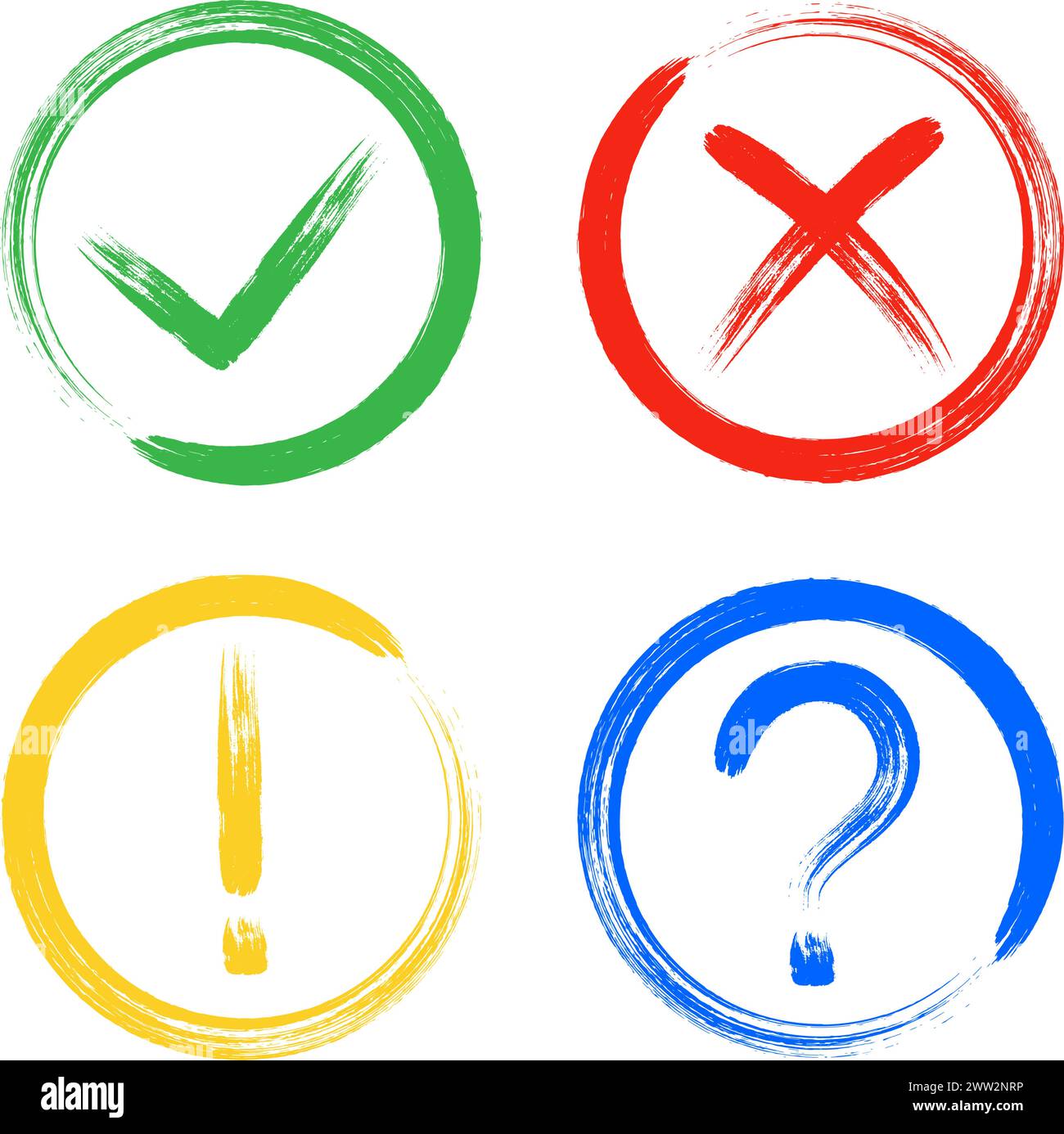 Dirty grunge cross x, tick OK, exclamation and question check marks in ...