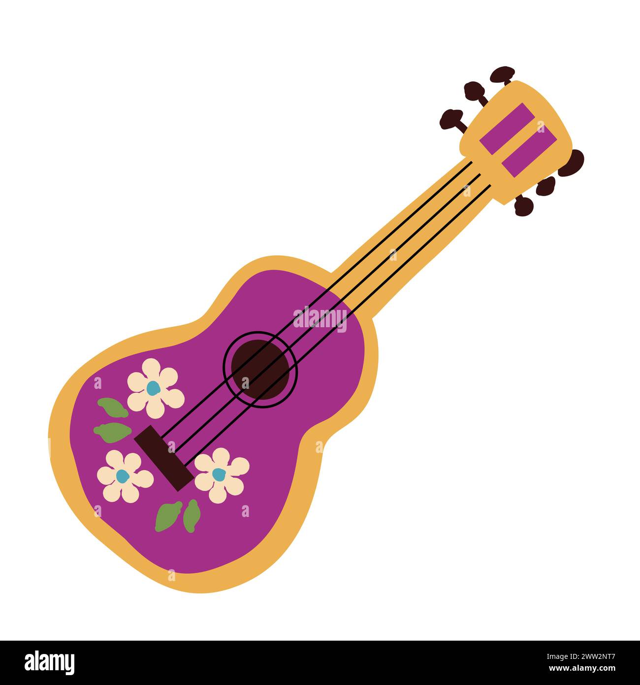 Mexican guitar with flower - folk musical instrument. Vector ...