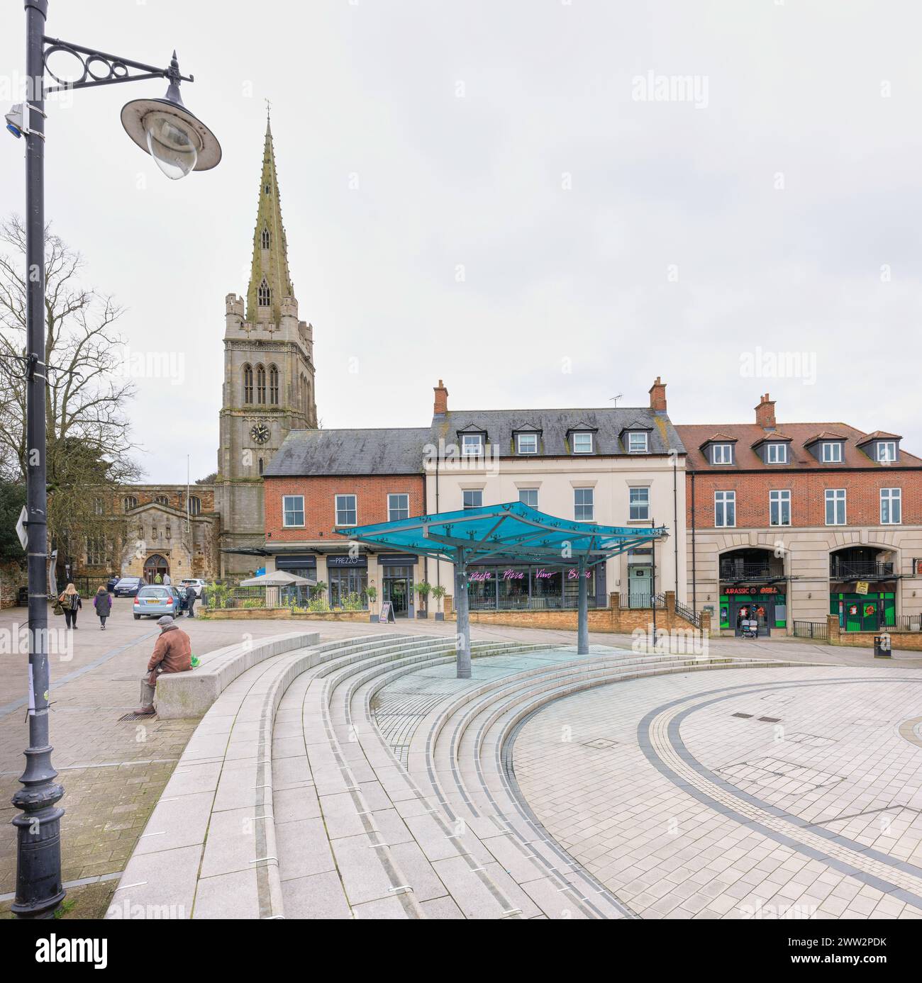Steps on the slope of the market place at Kettering, Northamptonshire ...