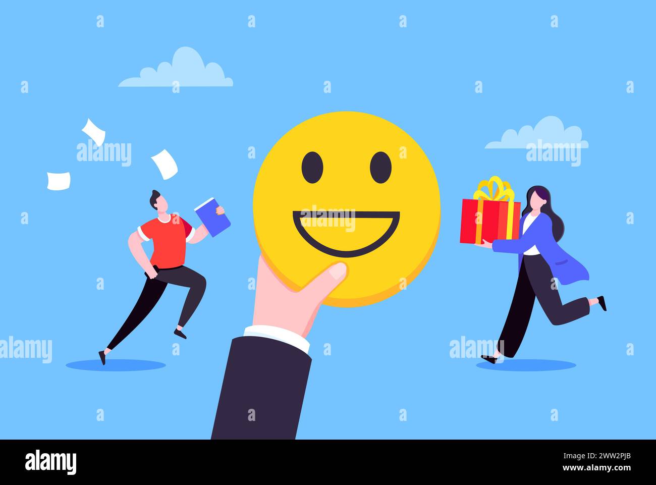 Employee wellbeing and positive emotions attitude business concept flat ...