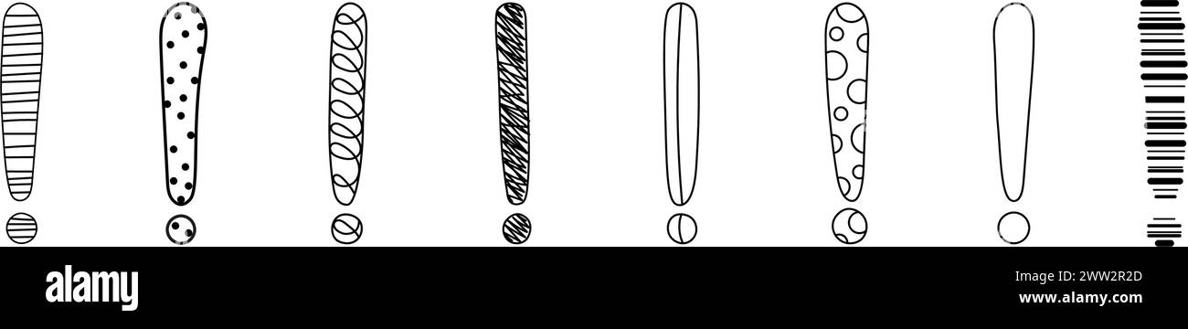 Doodle exclamation mark hand drawn sketch vector illustration set ...