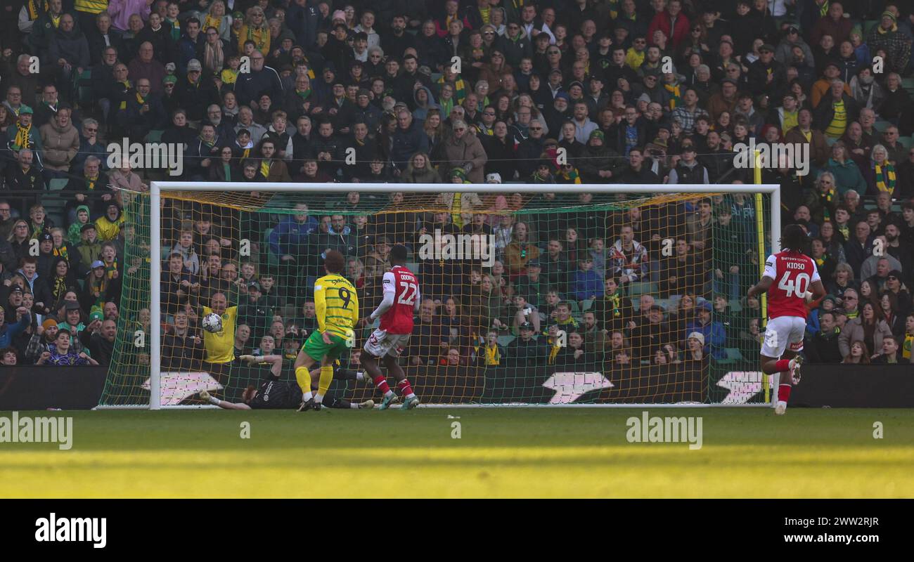 Josh Sargent of Norwich City scoring Norwich 4th goal- Norwich City v ...