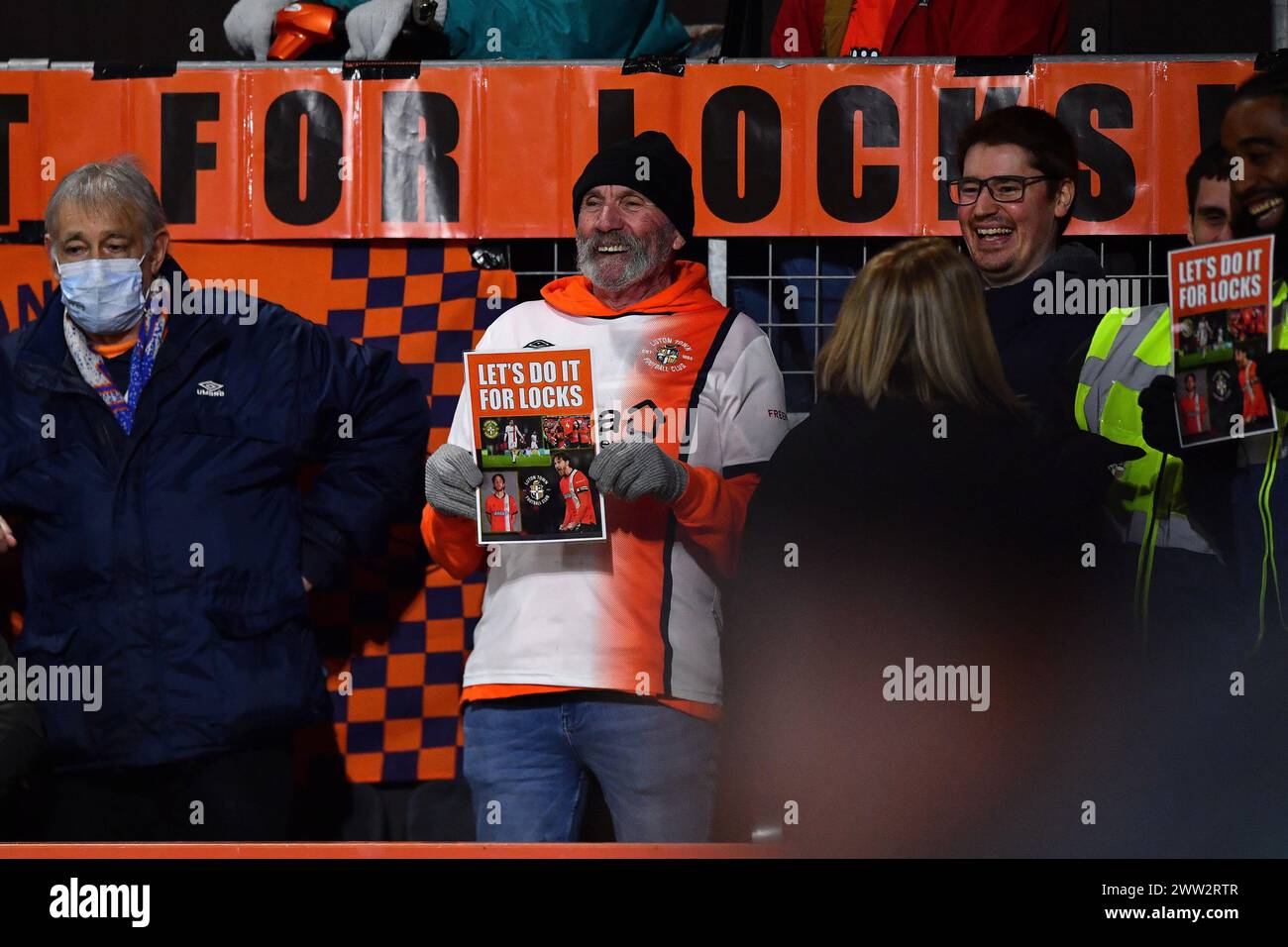 Luton Town fans show their support for Tom Lockyer of Luton Town as the ...