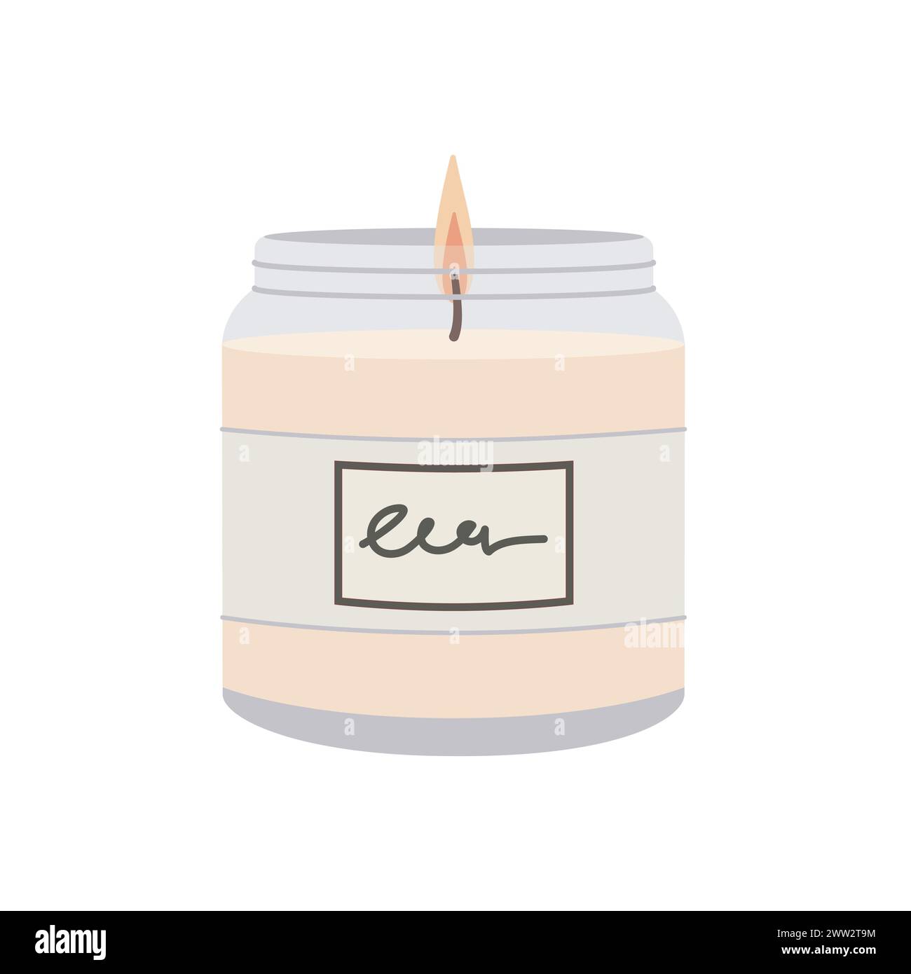 Burning Aromatherapy candle in glass jar with label sticker isolated on ...
