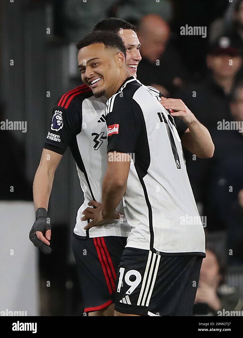 GOAL 2-0, Sasa Lukic of Fulham goal celebration with Rodrigo Muniz of ...