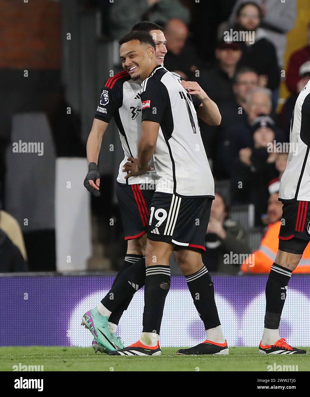 GOAL 2-0, Sasa Lukic of Fulham goal celebration with Rodrigo Muniz of ...