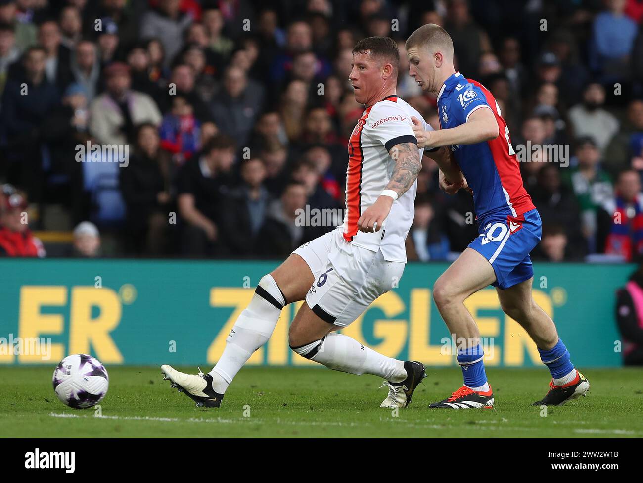 Ross Barkley of Luton Town battles Adam Wharton of Crystal Palace ...