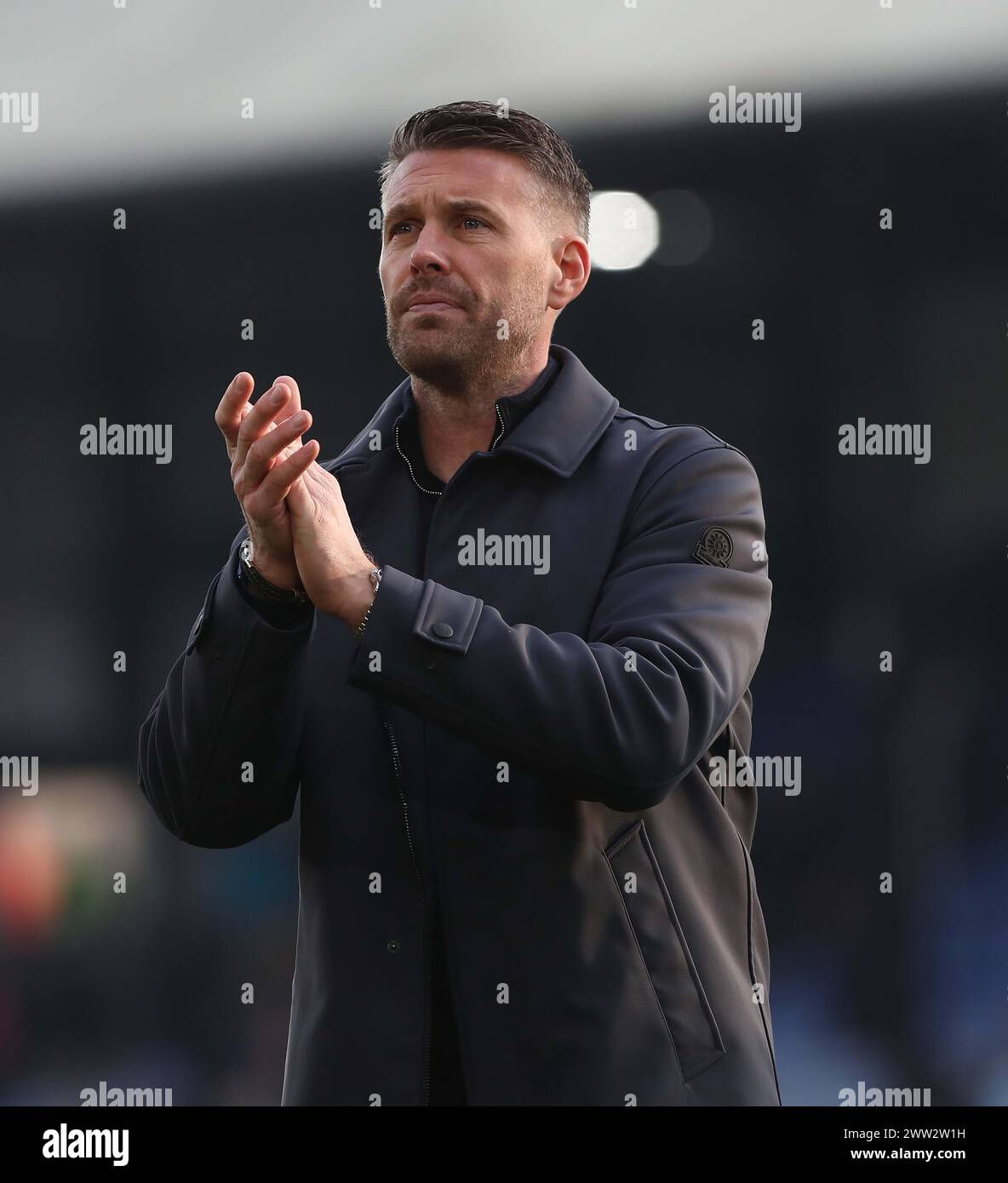Rob Edwards Manager of Luton Town applauds the Luton Town fans ...