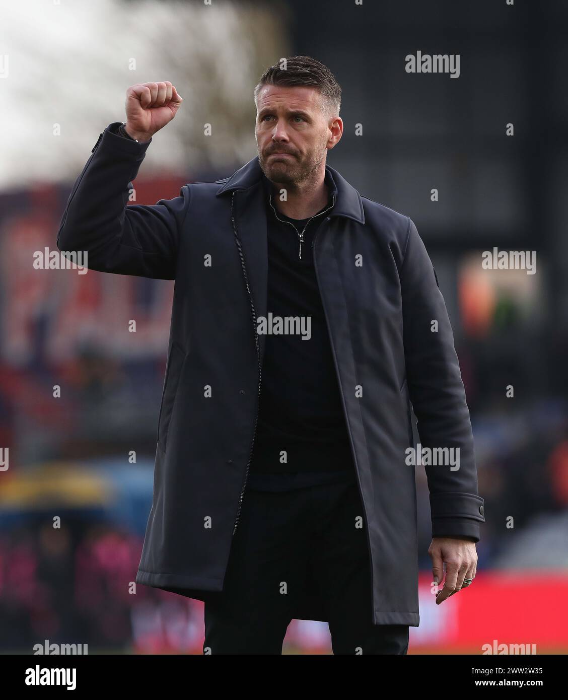 Rob Edwards Manager of Luton Town celebrates at the full time whistle ...