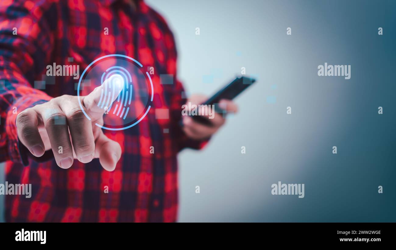 Man scan fingerprint biometric identity and approval, Secure access ... Man scan fingerprint biometric identity and approval, Secure access ...