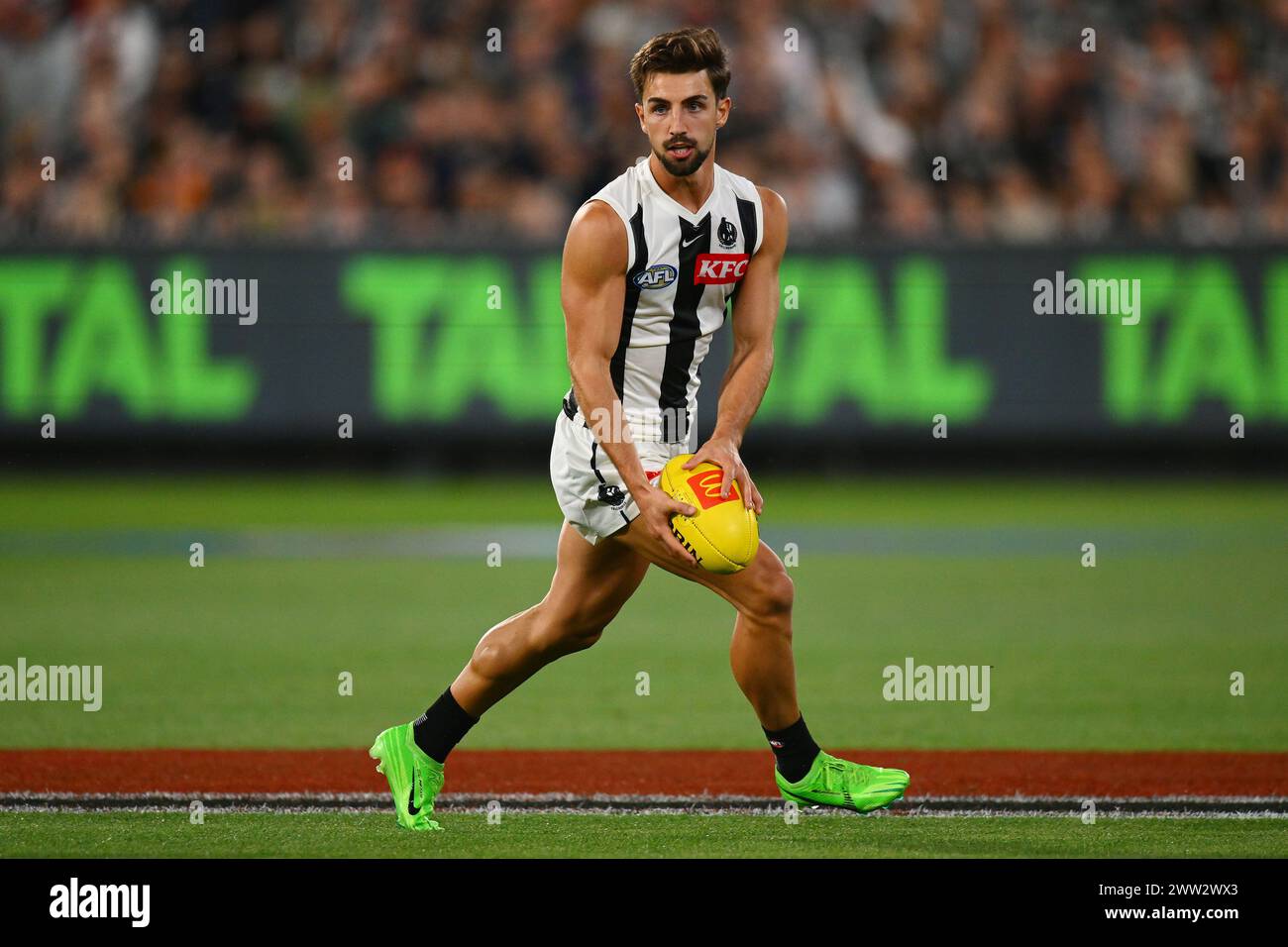 Melbourne, Australia. 21st Mar, 2024. Josh Daicos of the Magpies takes ...